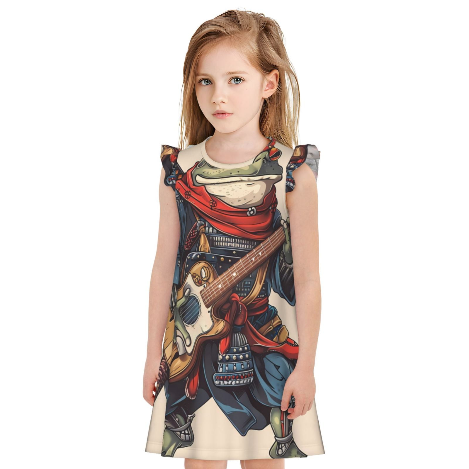 Fotbe Samurai Frog Guitar Pattern Girls Nightgowns 3-10 Years Short ...