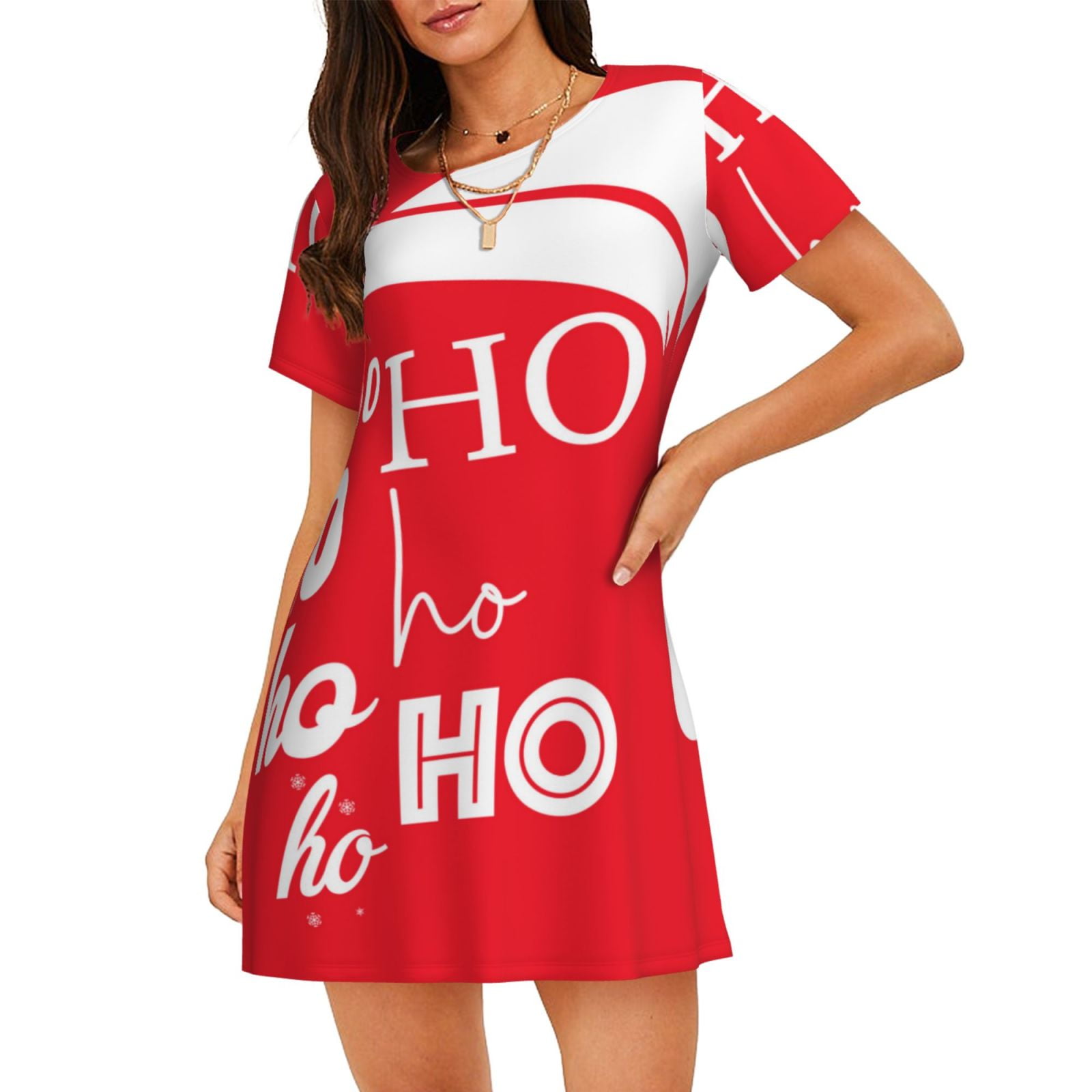 Fotbe Saying Ho Ho Ho Pattern Women's Cotton Nightgown Sleepwear Short ...