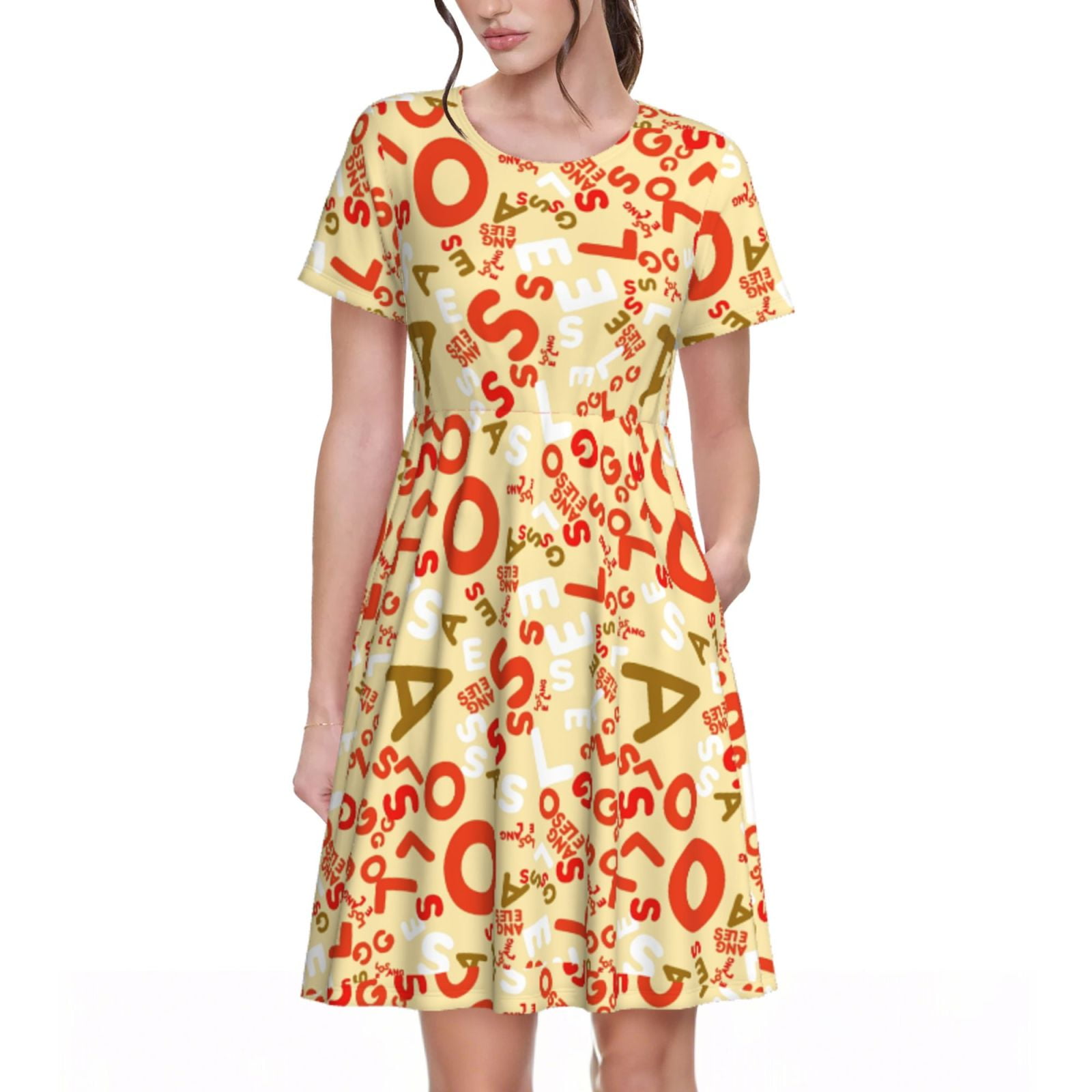 Fotbe Scandinavian Alphabet2 Pattern Dress Casual Womens Fashion Short ...