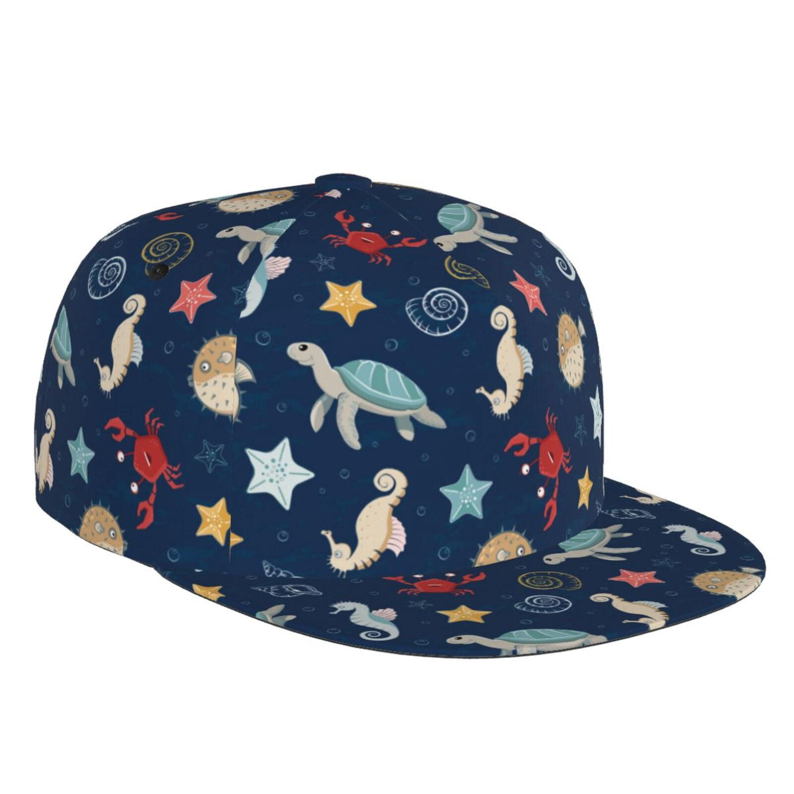 Fotbe Sea Creatures Flat Bill Visor Cap Classic Snapback Hat Polyester ...