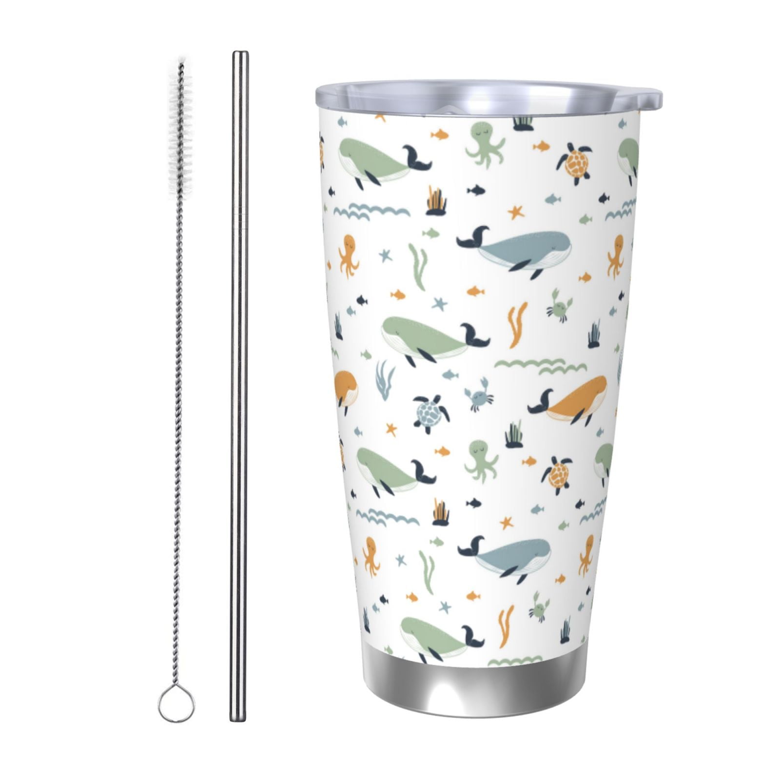 Fotbe Sea Creatures Pattern 20 oz Tumbler Stainless Steel Vacuum Insulated Coffee Ice Cup Double ...