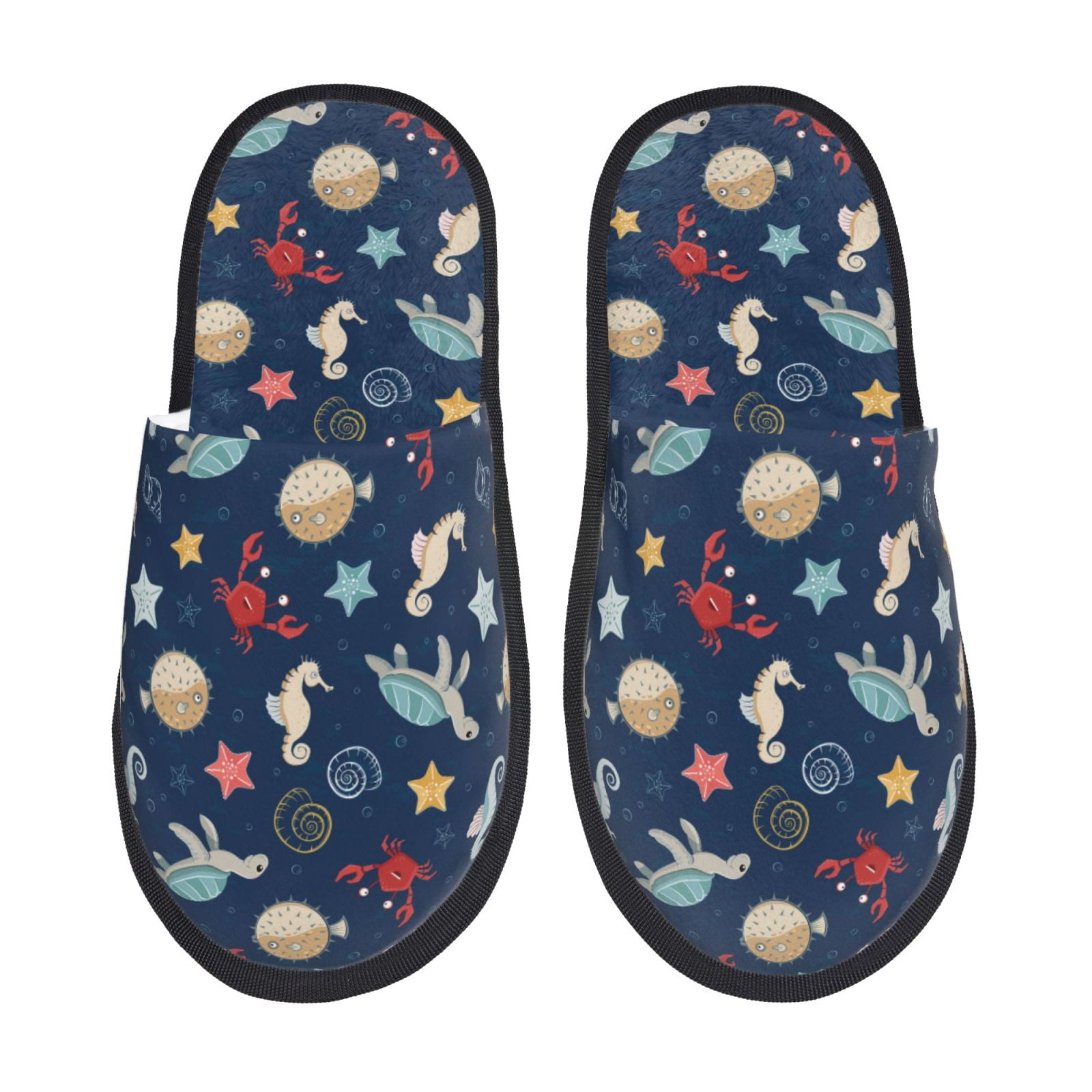 Fotbe Sea Creatures Pattern Women's Fuzzy Slippers Plush Slippers ...