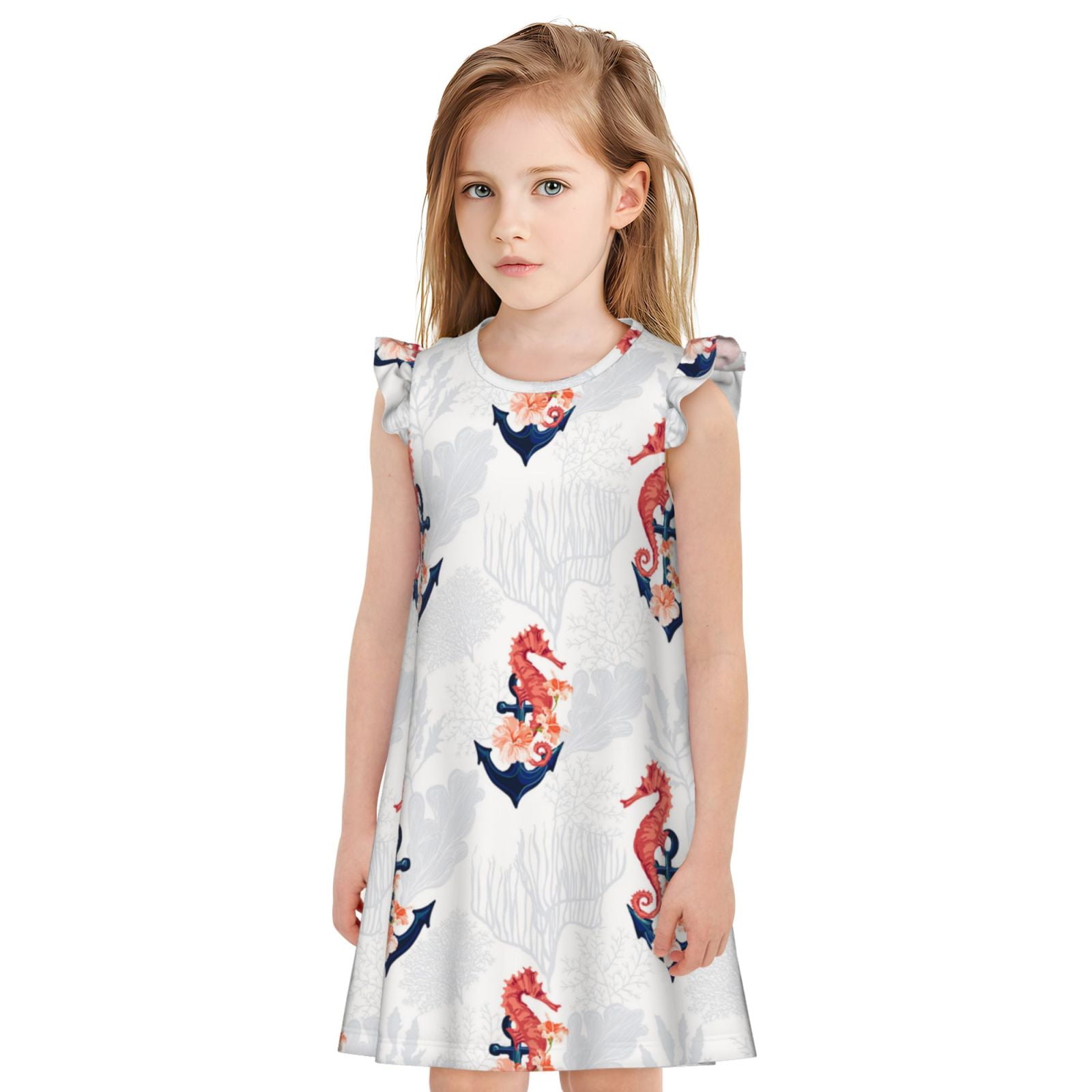 Fotbe Sea Horse And Corals1 Pattern Girls Nightgowns 3-10 Years Short ...