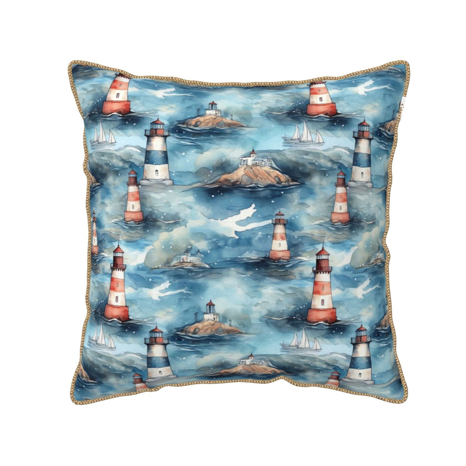 Fotbe Sea Marine And Lighthouse Pattern Velvet Decorative Throw Pillow ...