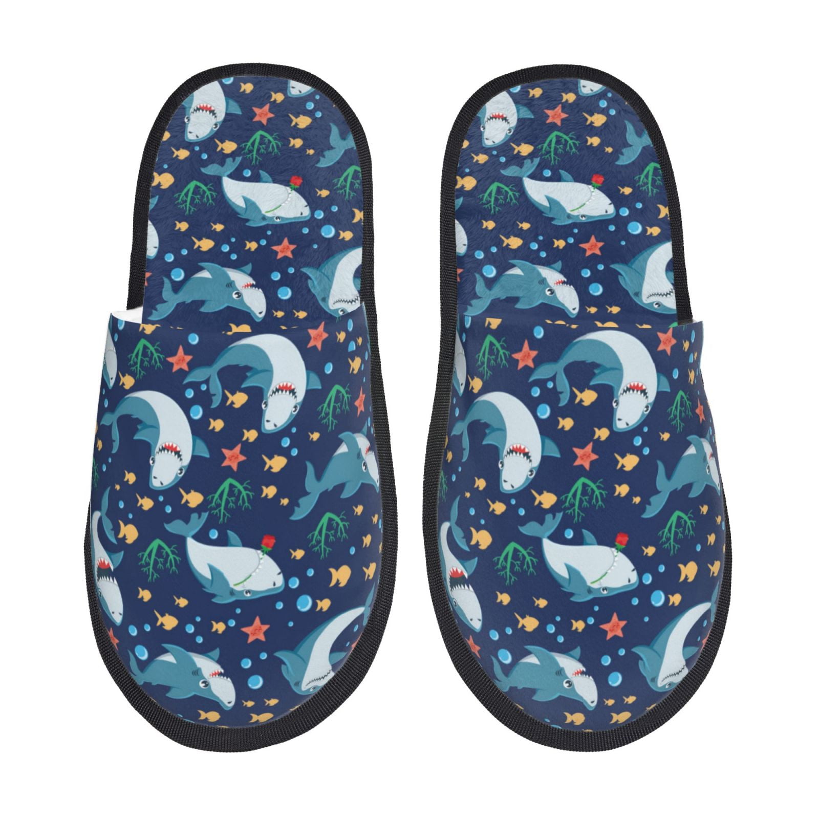 Fotbe Sea Sharks Pattern Women's Fuzzy Slippers Plush Slippers Fluffy ...