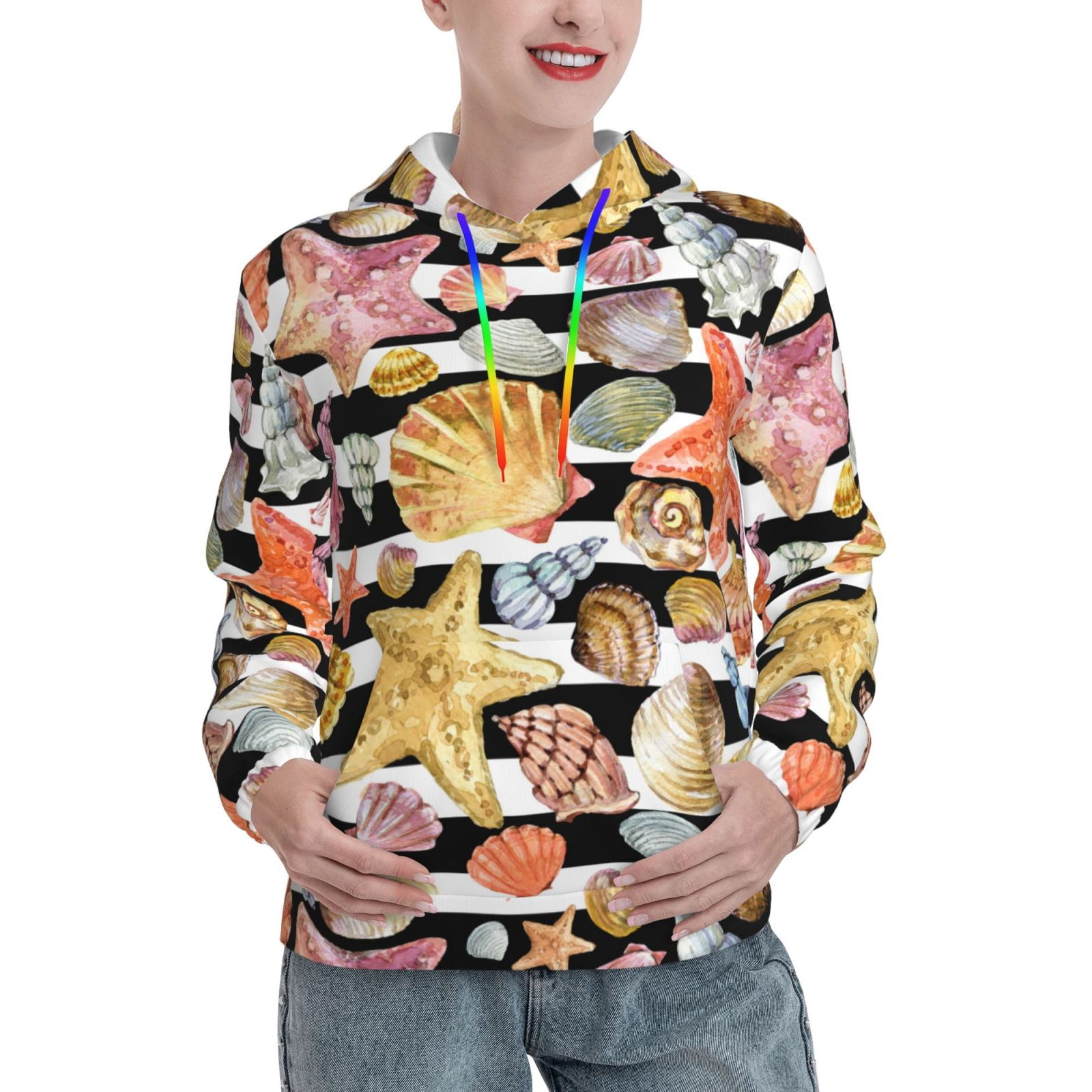 Fotbe Sea Shell Pattern Womens Long Sleeve Hoodie, Pullover Hooded ...