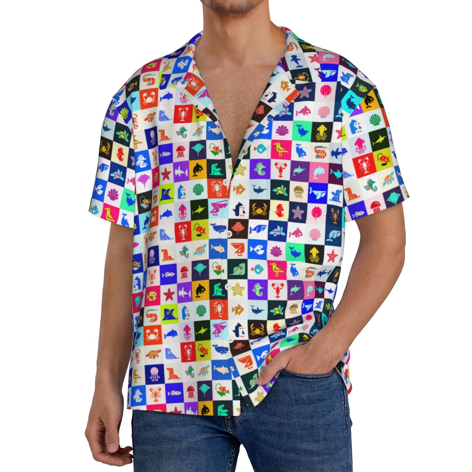 Fotbe Sea animals Collage Print Short Sleeve Button Down Shirts for Men ...