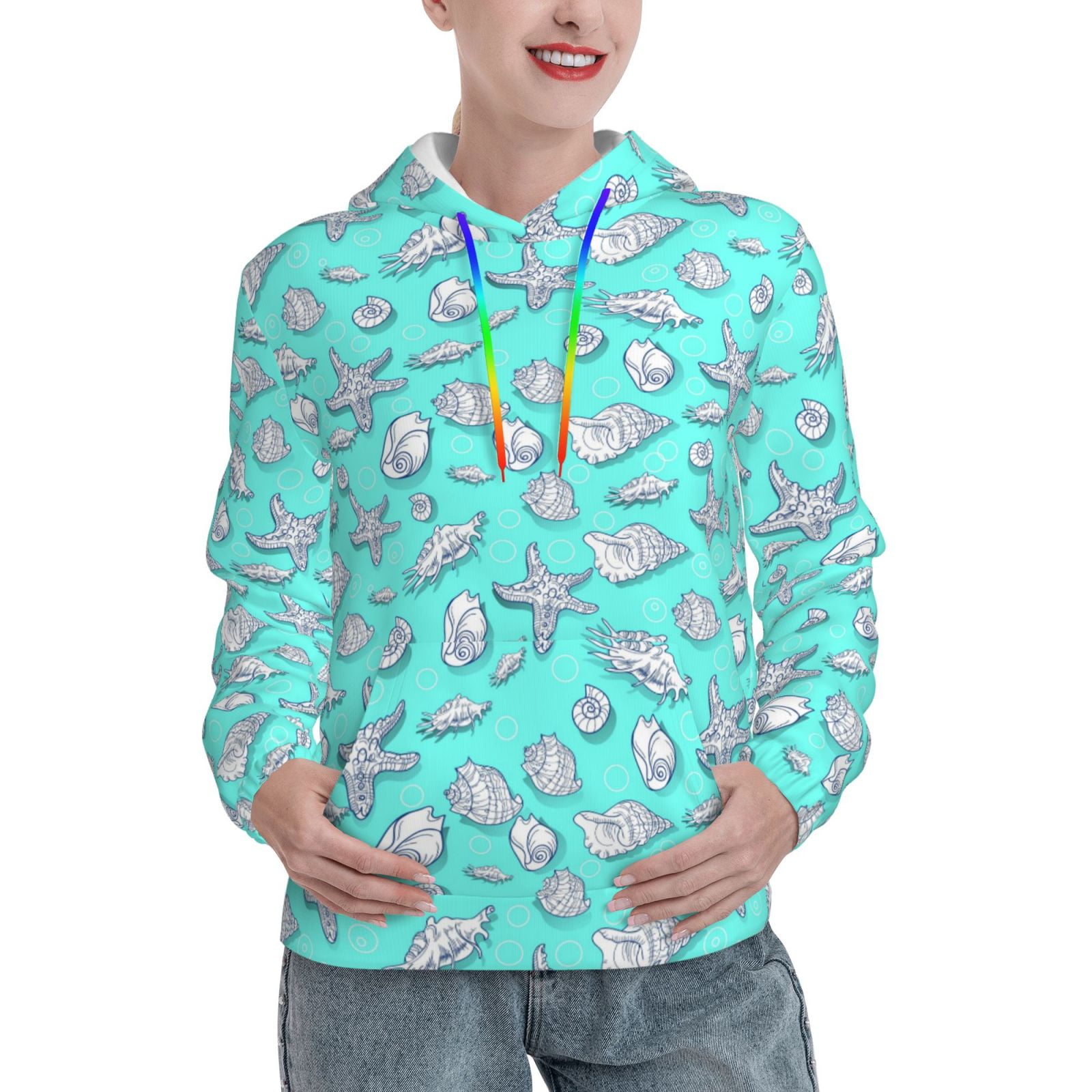 Fotbe Seashell And Starfish Pattern Womens Long Sleeve Hoodie, Pullover ...
