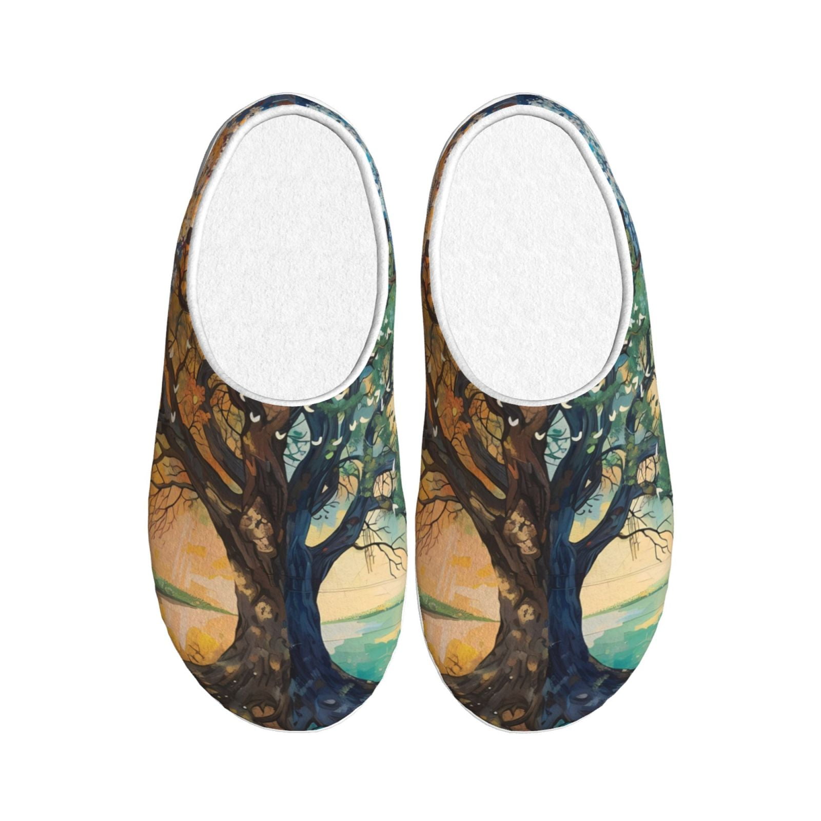 Fotbe Seasonal Tree Reflection Pattern Women's Fuzzy Curly Fur Memory ...