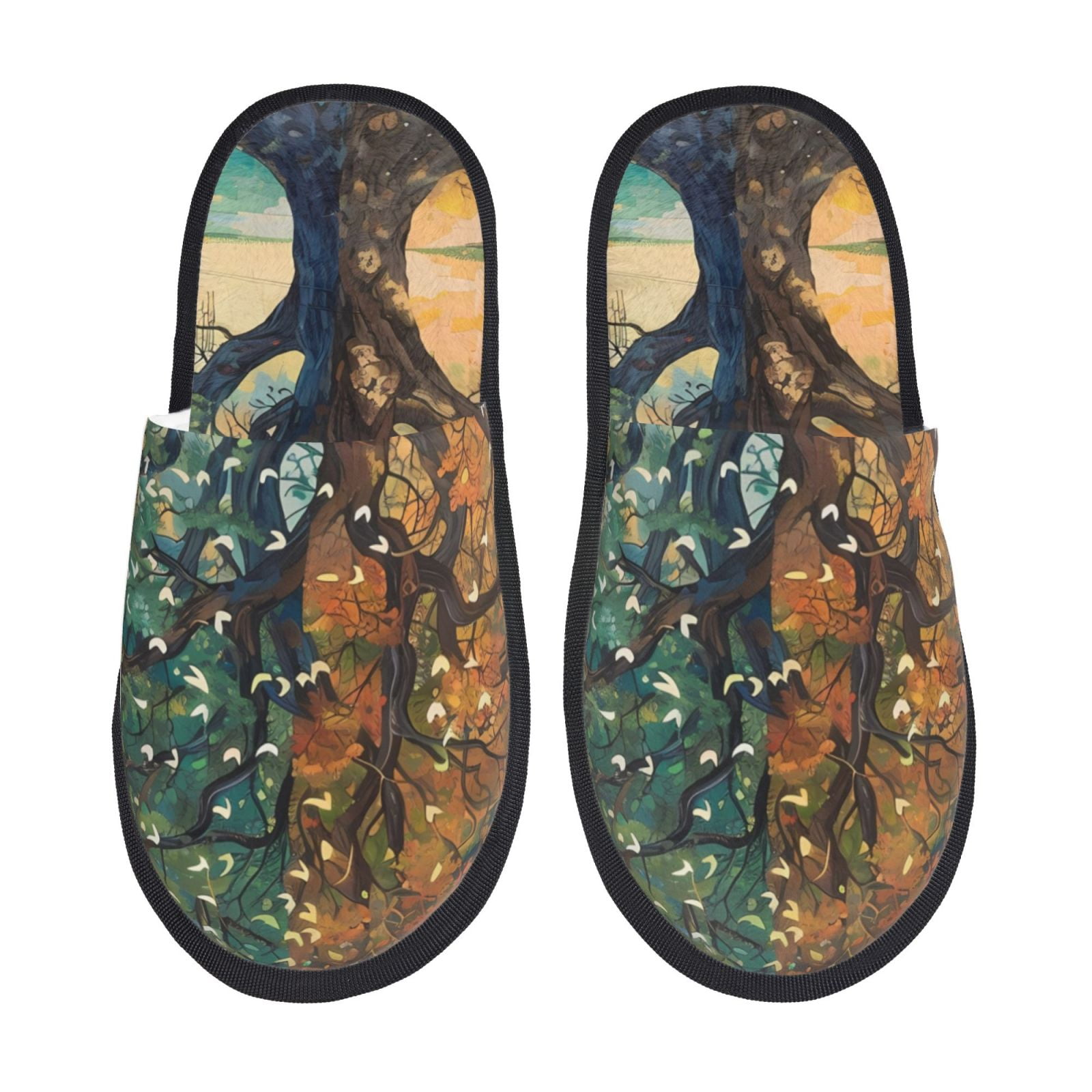 Fotbe Seasonal Tree Reflection Pattern Women's Fuzzy Slippers Plush ...