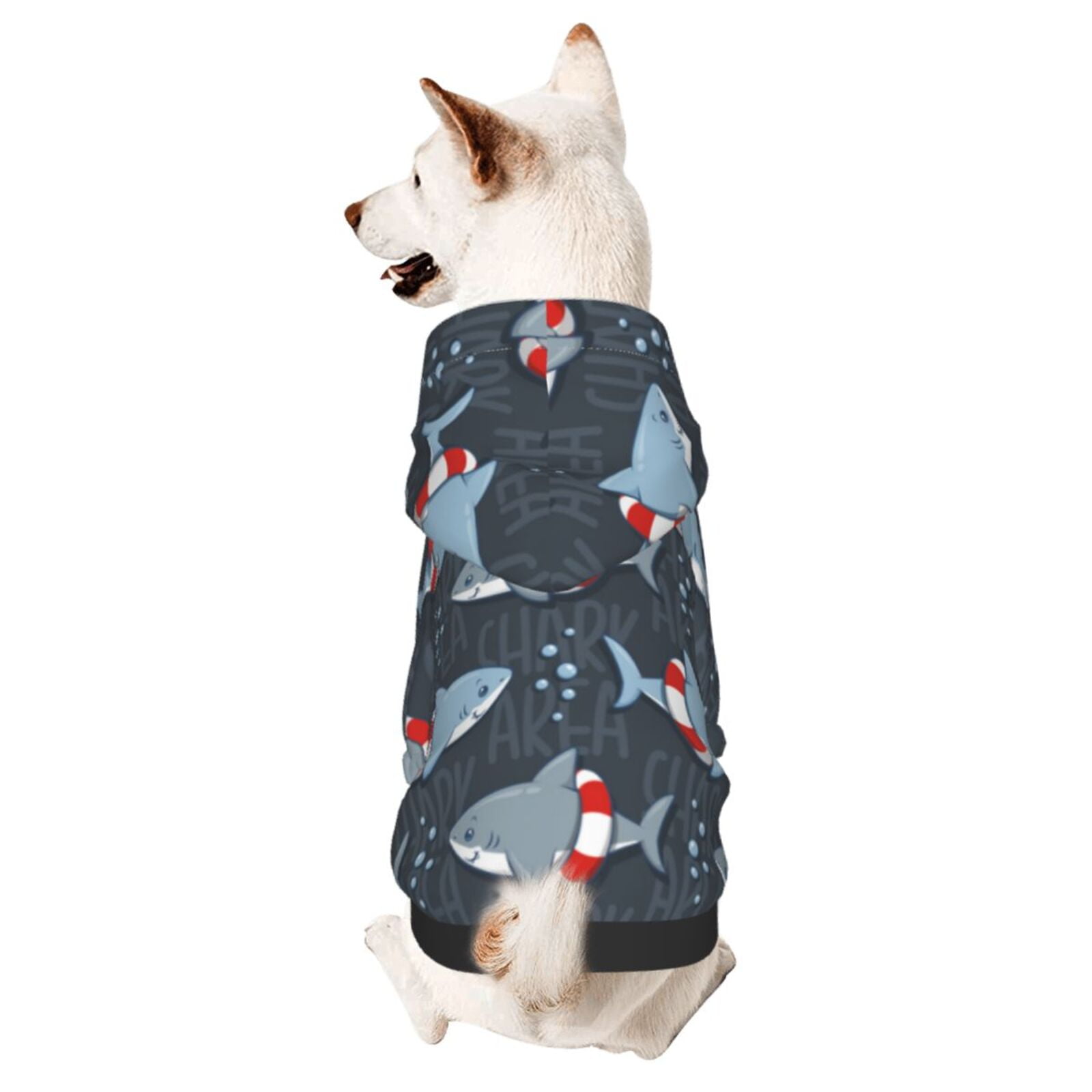 Fotbe Shark Wearing Swim Ring Print Small Dog Sweater Hoodies Pet Grey ...