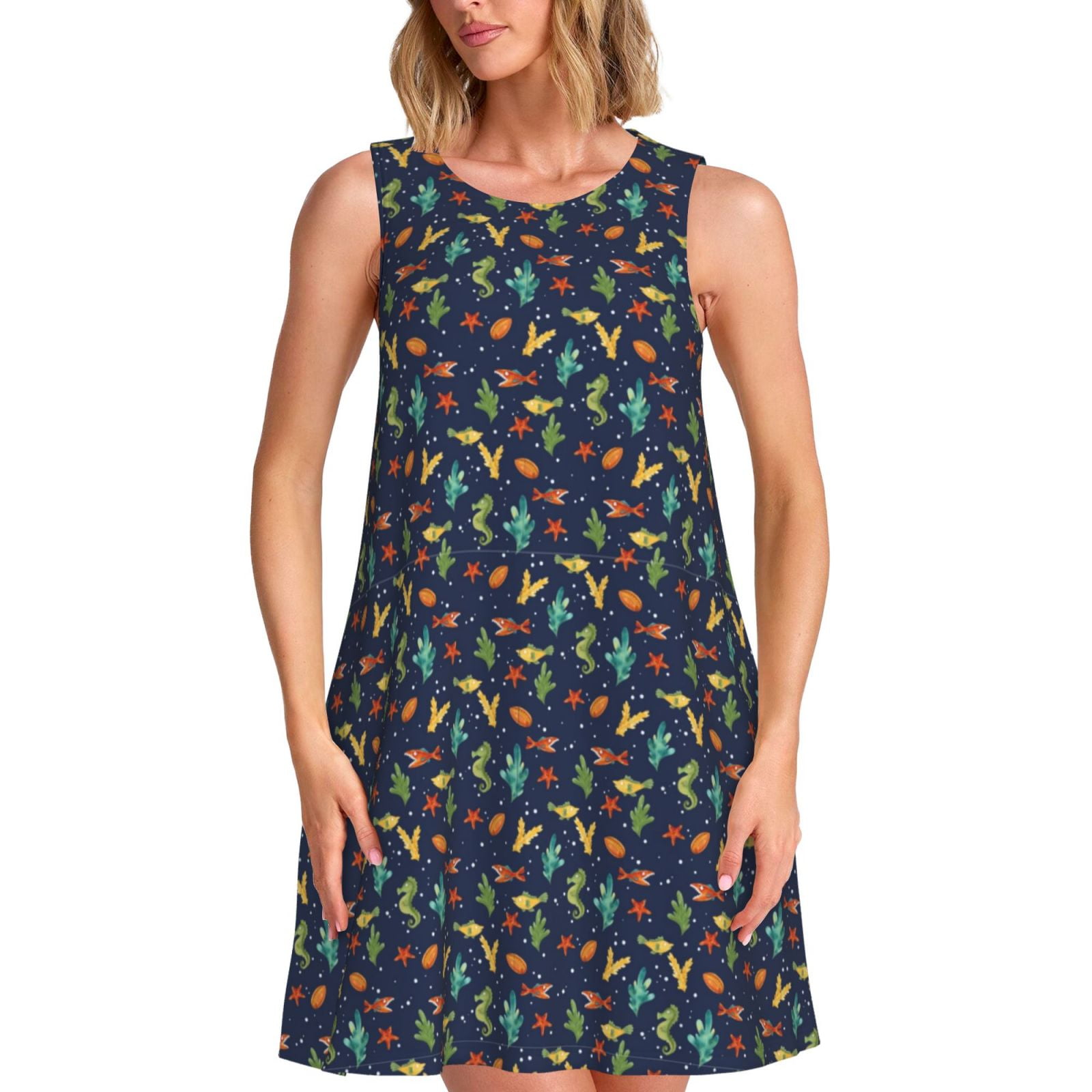Fotbe Shells and Seaweed Pattern Women’s Summer Tank Midi Dress ...