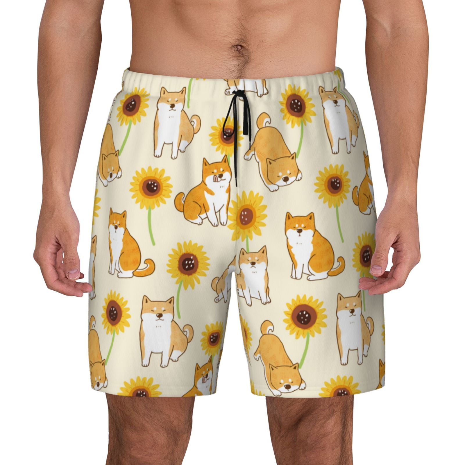 Fotbe Shiba Inu Dog and Sunflower Men’s Swim Trunks Quick Dry Swim ...