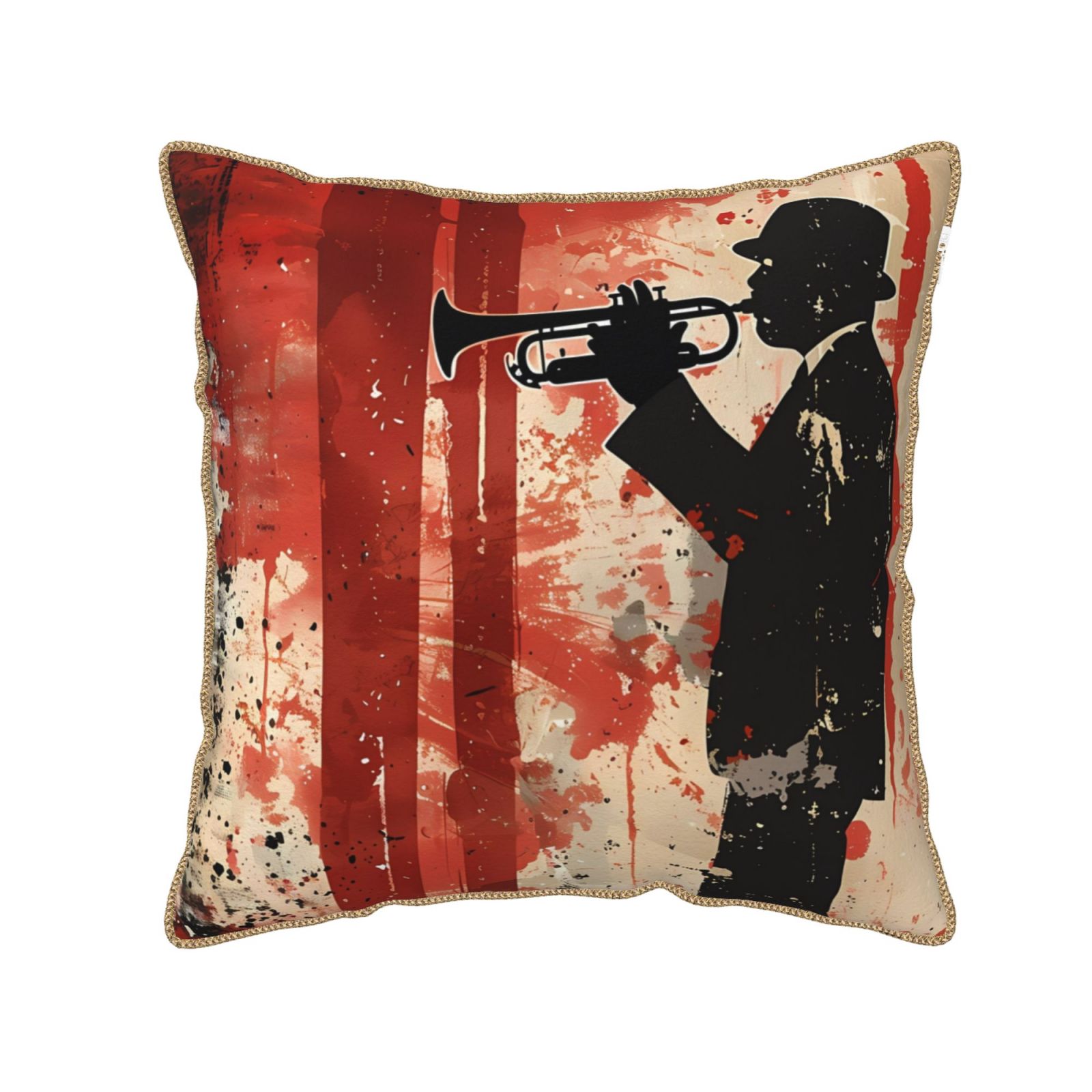 Fotbe Silhouette Trumpet Red Art Pattern Velvet Decorative Throw Pillow ...