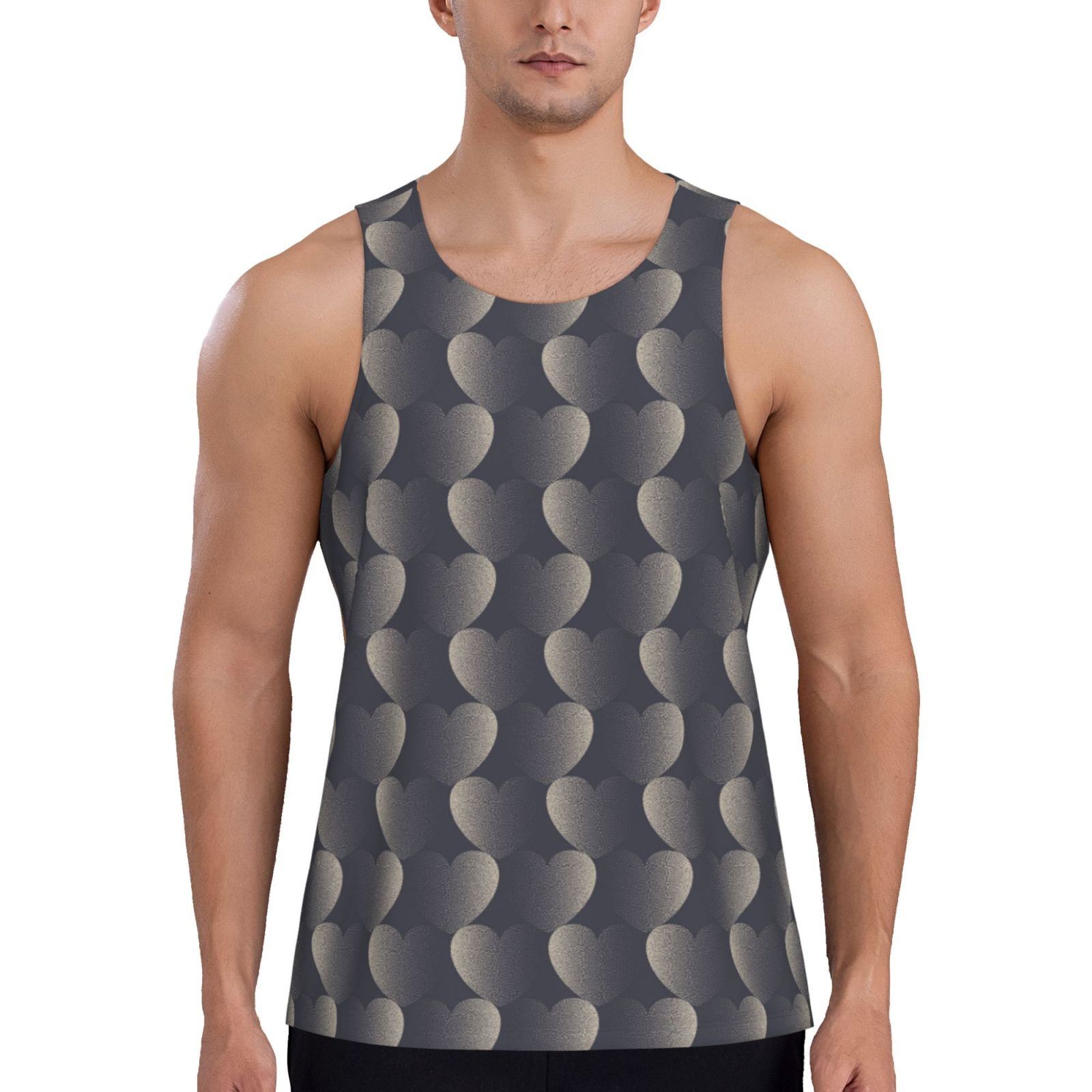 Fotbe Silver Glitter Hearts Pattern Men's Quick Dry Workout Tank Top ...