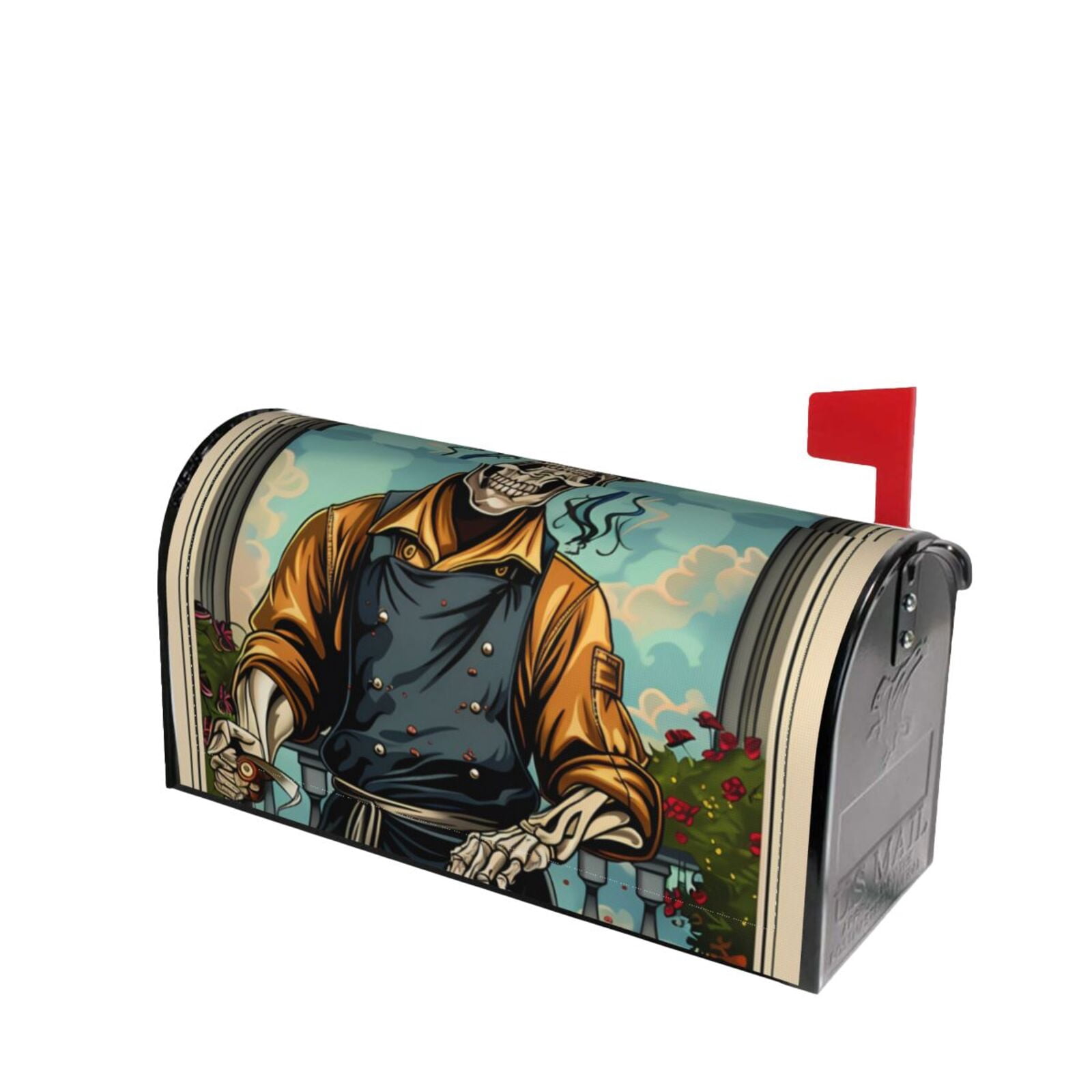 Fotbe Skeleton Chef BBQ Scene Mailbox Covers Post Letter Box Cover ...