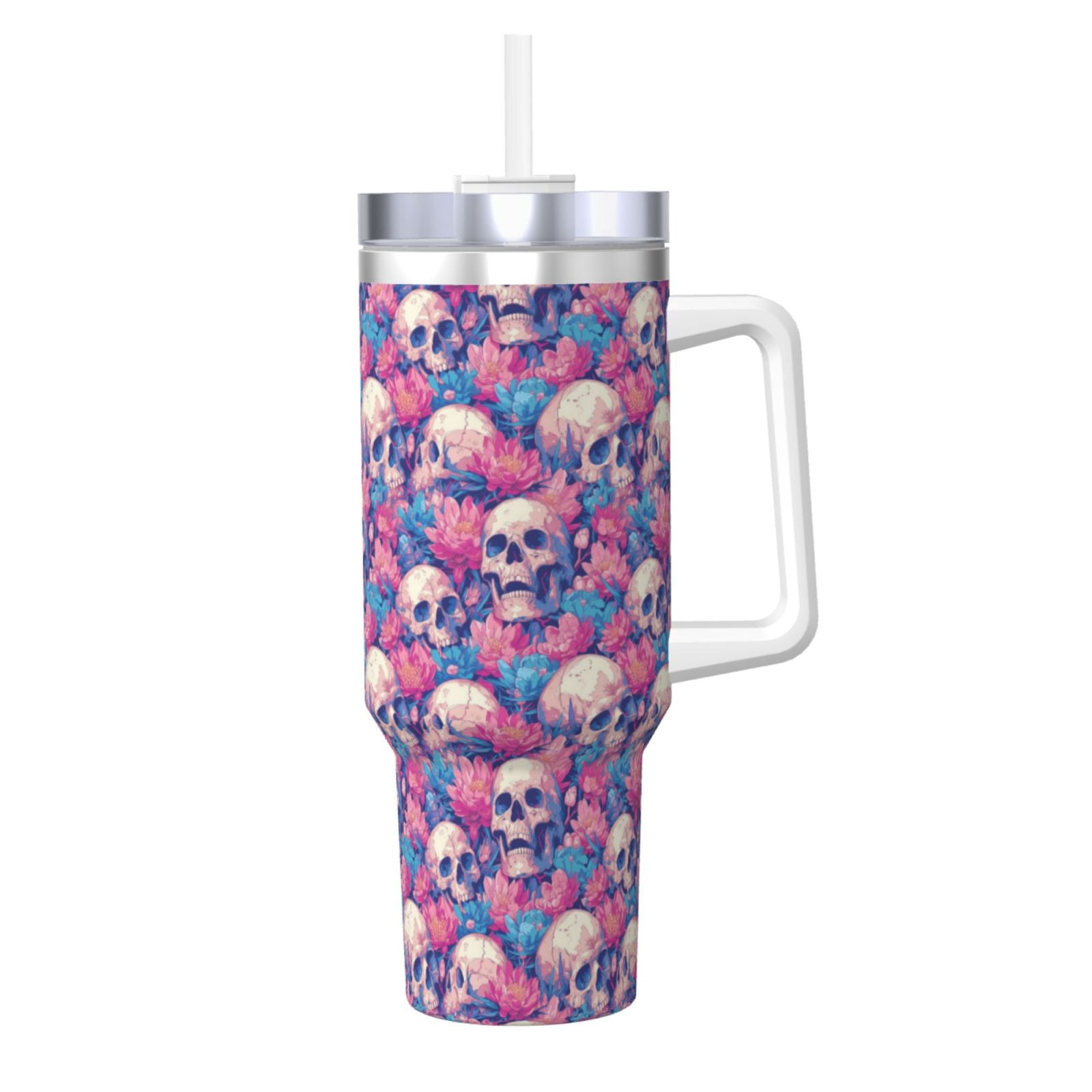 Fotbe Skull Pattern 40oz Ice Bully With Handle And Straw Stainless ...