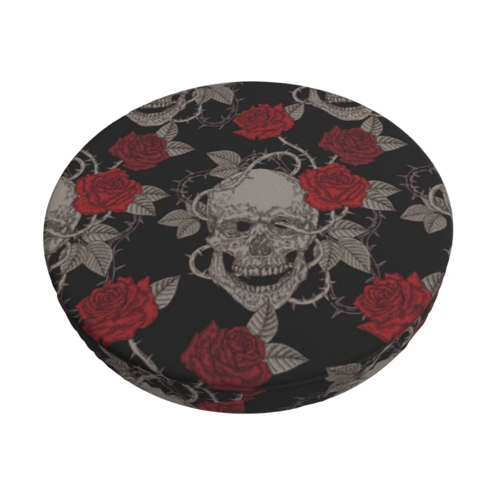 Fotbe Skull and Red Roses Stool Covers Round,Waterproof Round Bar Stool ...