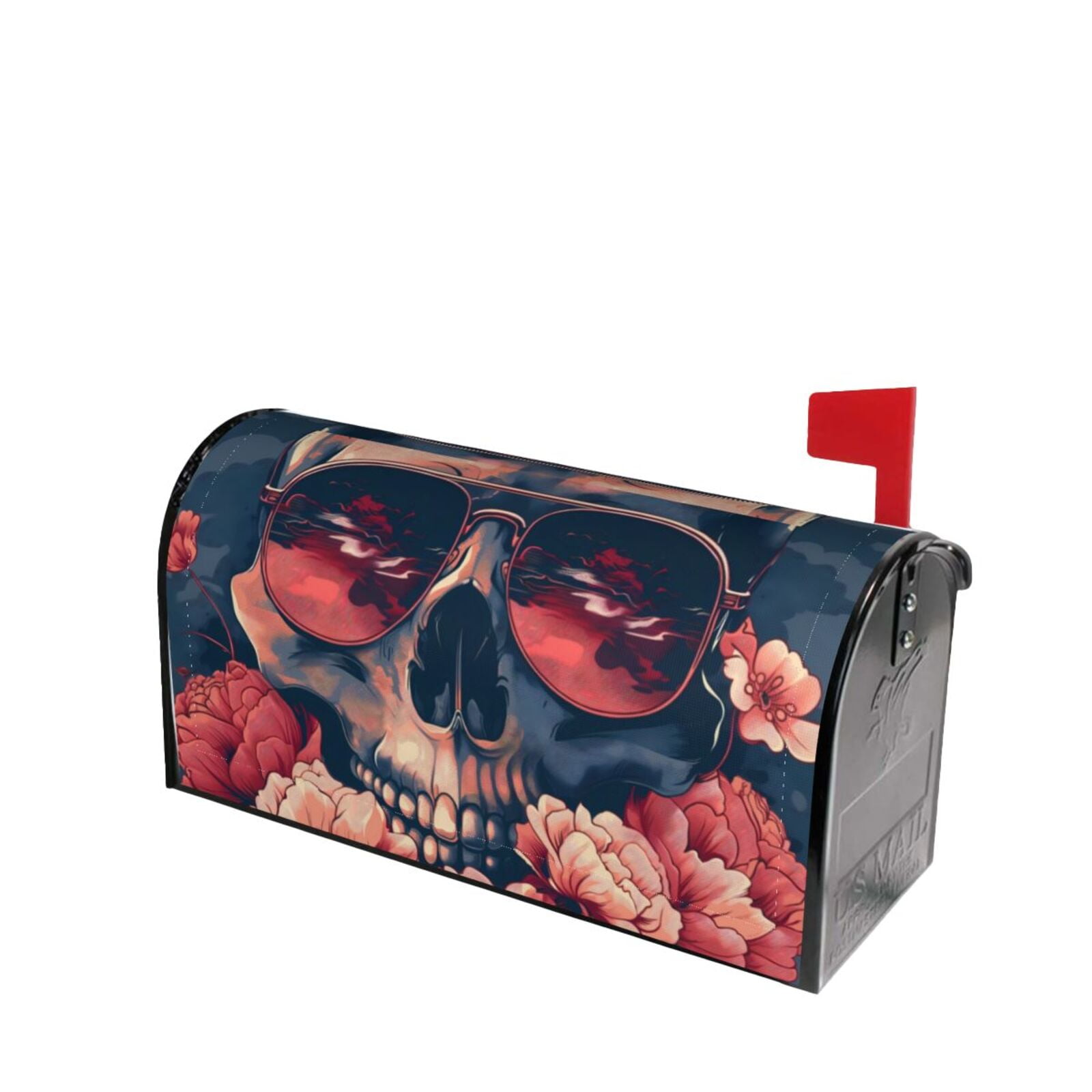 Fotbe Skull With Roses And Sunglasses Mailbox Covers Post Letter Box ...