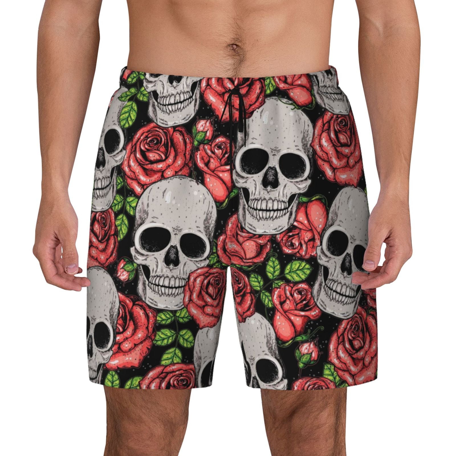 Fotbe Skull and Roses Men’s Swim Trunks Quick Dry Swim Shorts Board ...