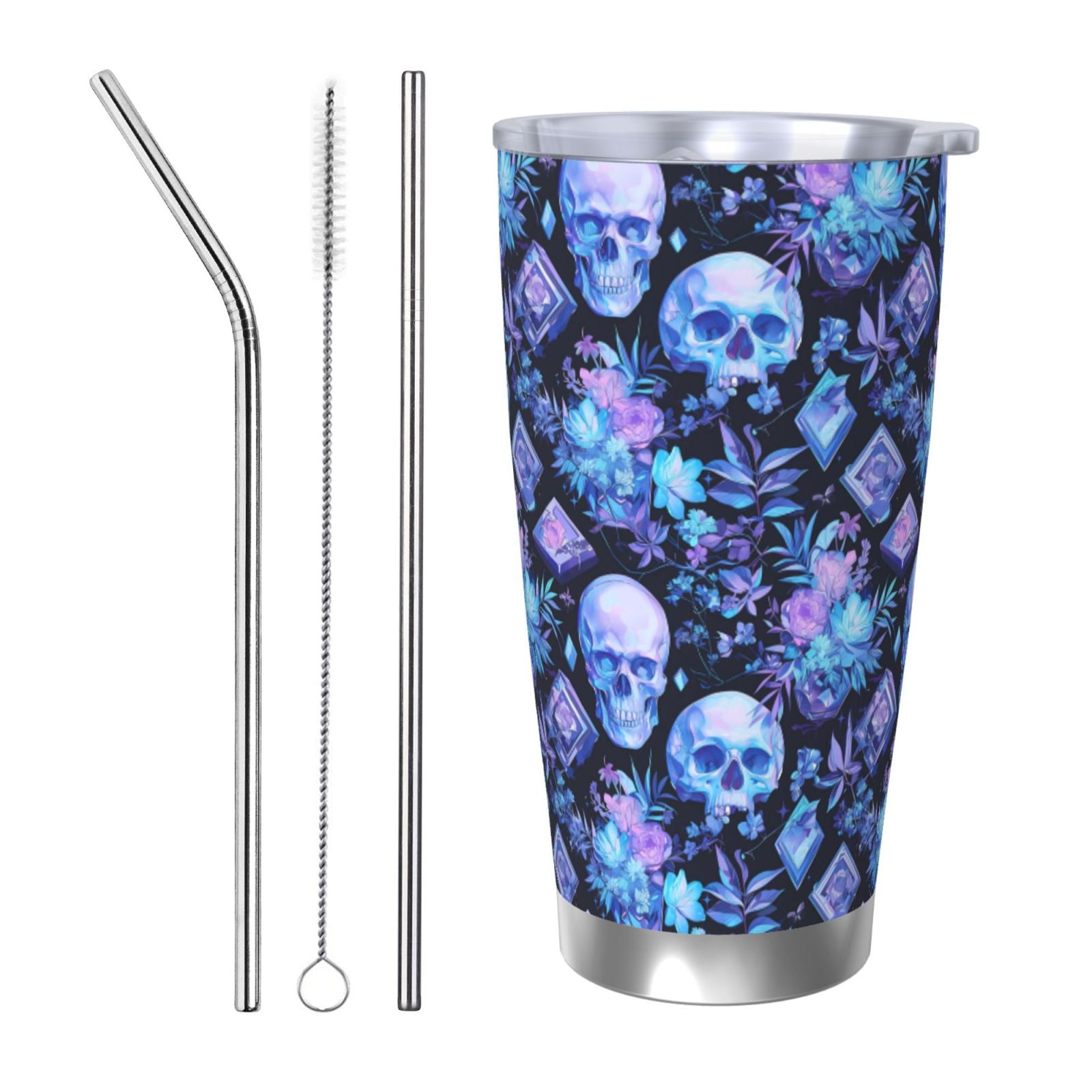 Fotbe Skull blue crystal flower Pattern 20 oz Tumbler Stainless Steel ...