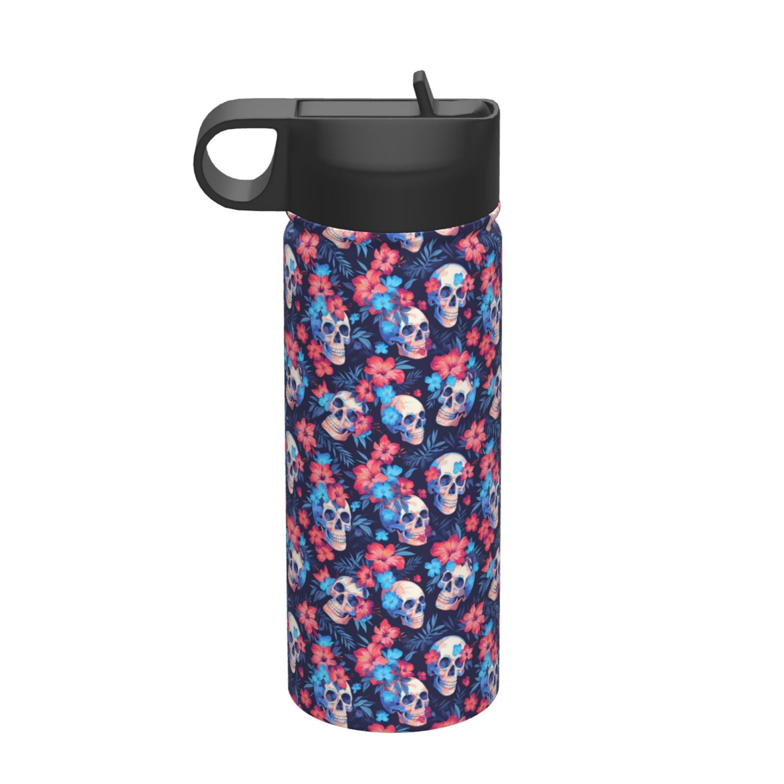 Fotbe Skull flower blue Pattern 18oz Sports Insulated Kettle Stainless ...