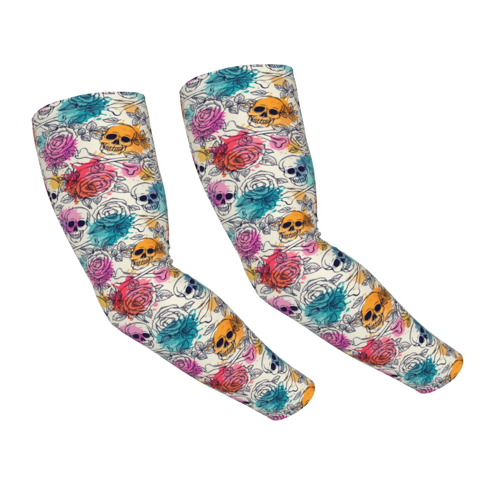 Fotbe Skulls and Roses UV Sun Protection Arm Sleeves - Tattoo Cover Up ...