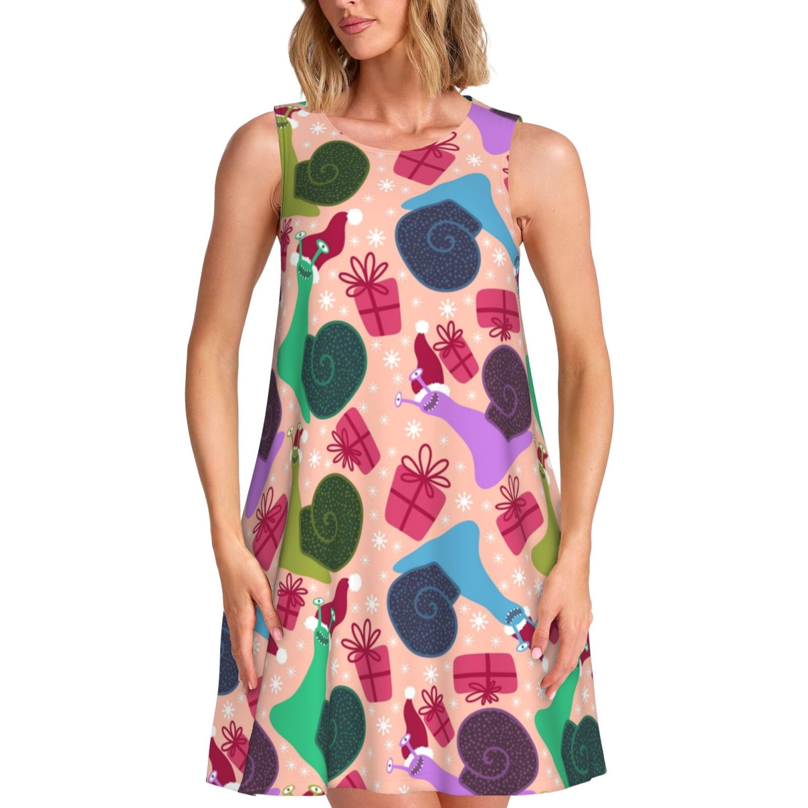 Fotbe Snails Pattern Women’s Summer Tank Midi Dress – Sleeveless A-Line ...