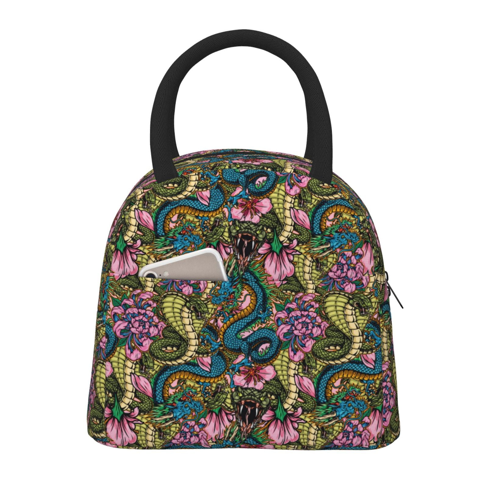 Fotbe Snake And Flower Pattern Lunch Bag, Insulated Lunch Box, Small ...