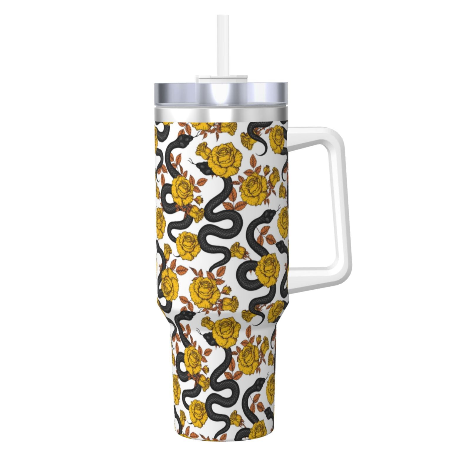 Fotbe Snake And Rose Pattern 40oz Ice Bully With Handle And Straw ...