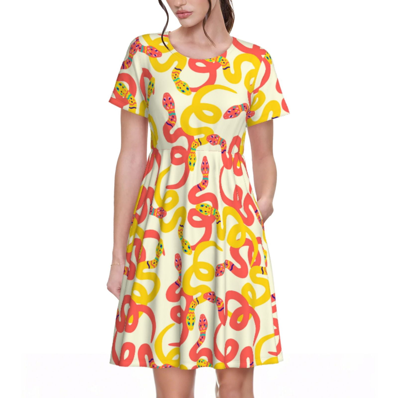 Fotbe Snake Pattern Dress Casual Womens Fashion Short Sleeve Maxi Dress ...