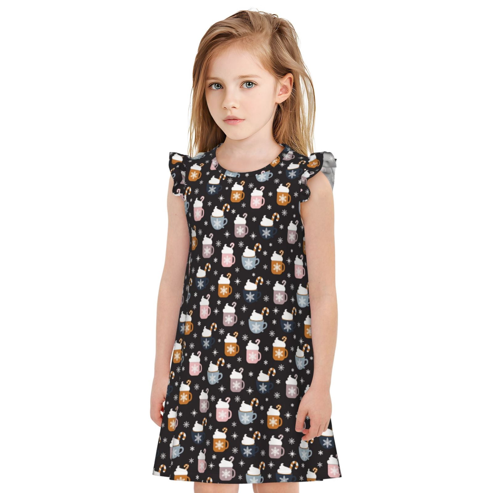Fotbe Snowflake Cream Hot Cocoa Pattern Girls Nightgowns 3-10 Years ...