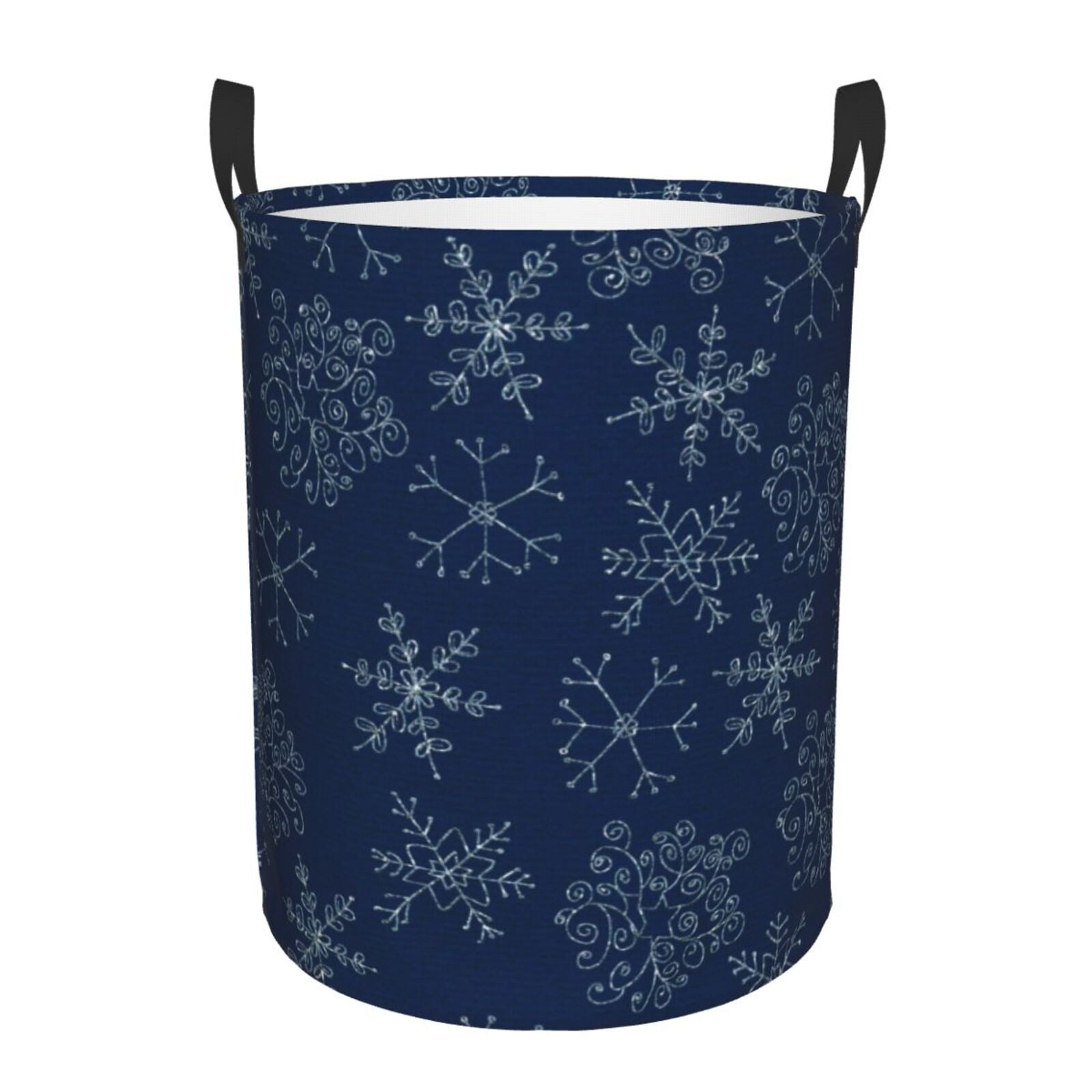 Fotbe Snowflake Dark Blue Laundry Basket with Handles, Waterproof Large ...