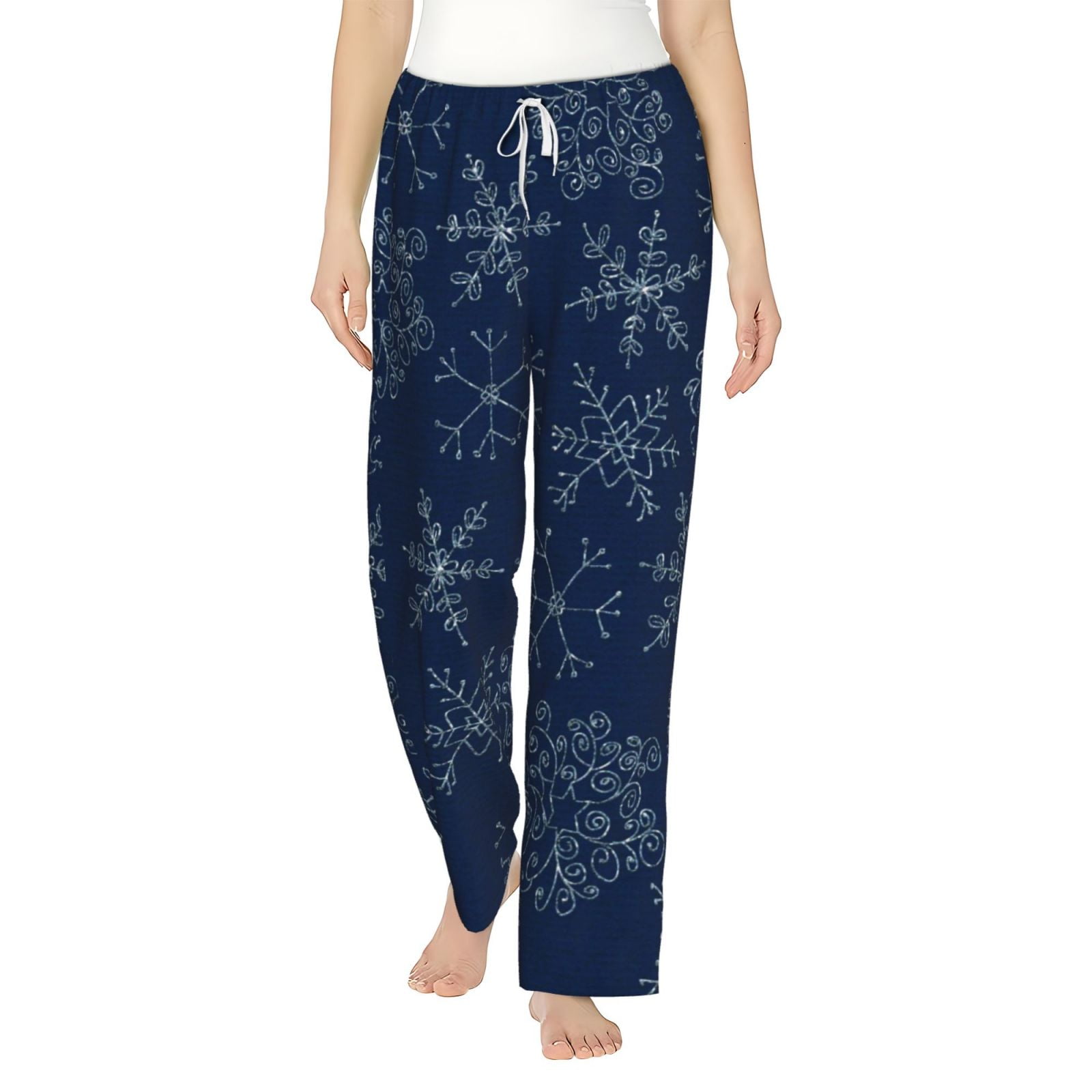 Fotbe Snowflake Dark Blue Women's Pajama Pants,Sleepwear Pants,Pj ...