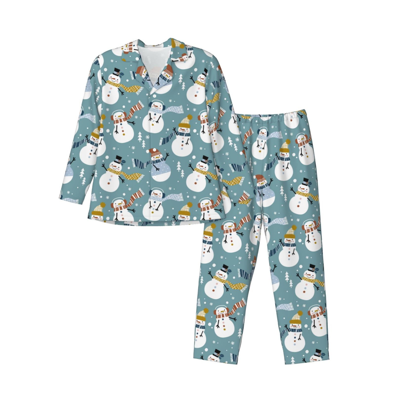 Fotbe Snowflake Scarf Snowman Pattern Long Sleeve Pajama Set for Men ...