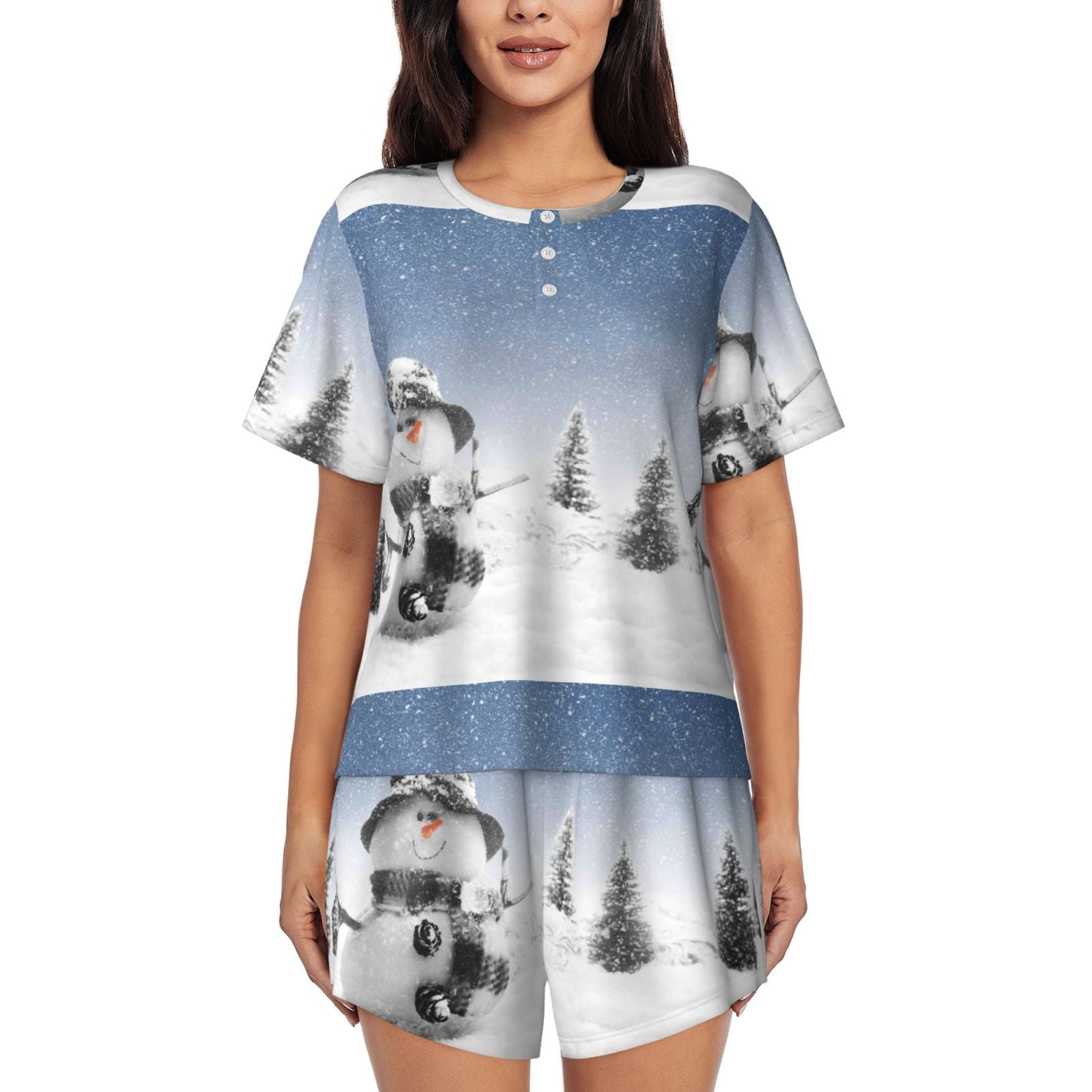 Fotbe Snowman And Christmas Tree Print Pajama Set for Women 2 Piece ...