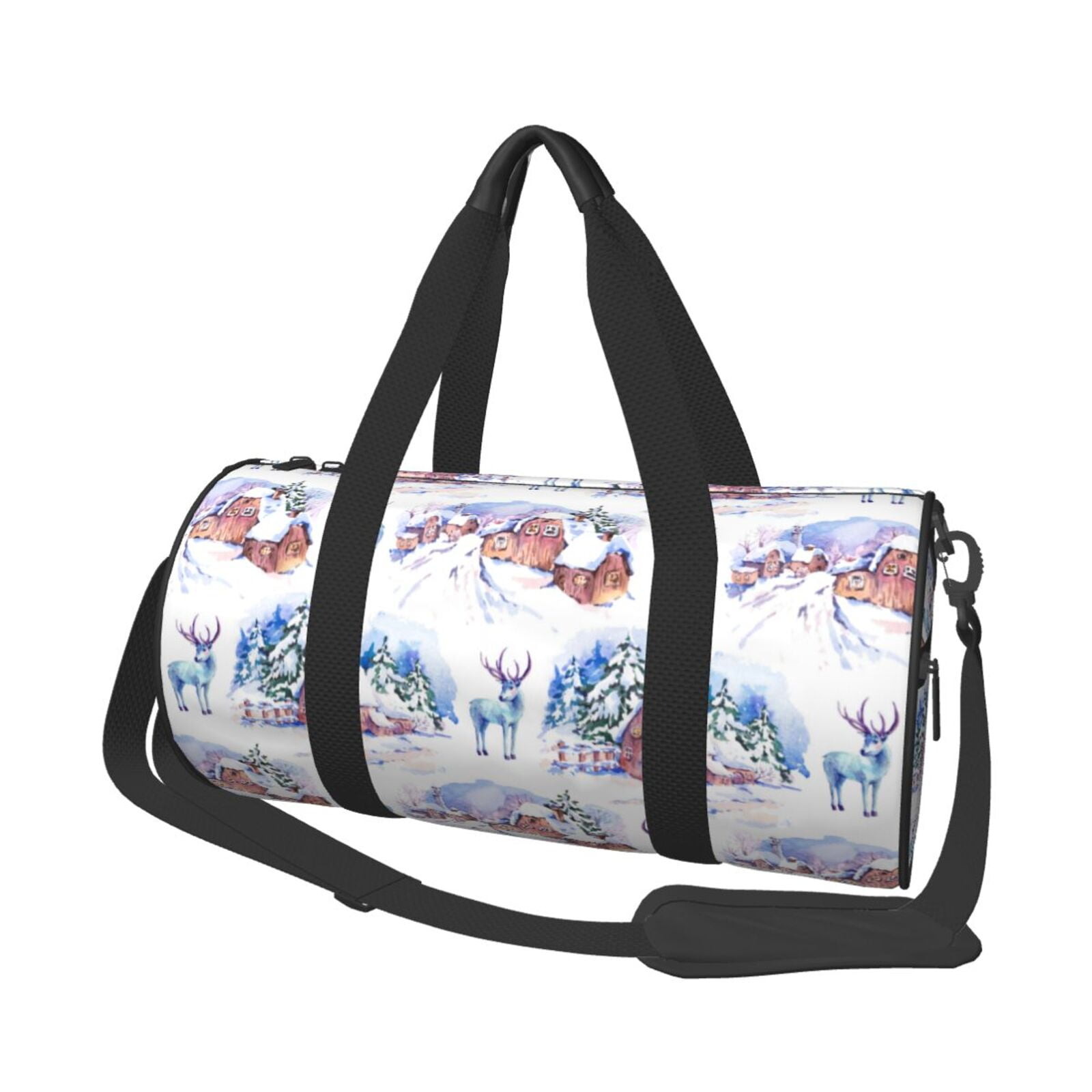 Fotbe Snowy Cottage Holiday Scene Pattern Foldable Sports Gym Bag with ...