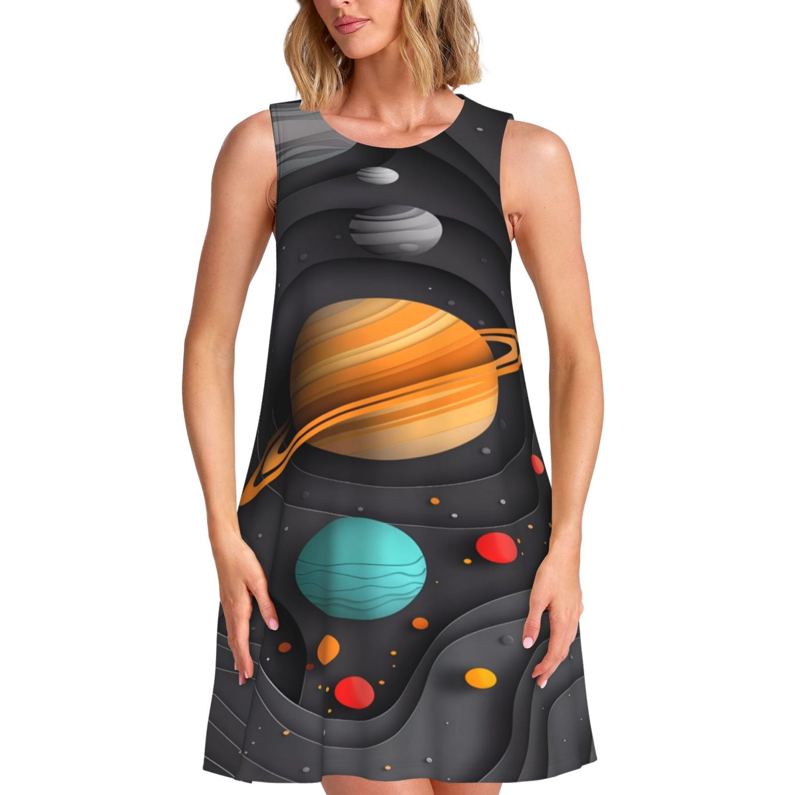 Fotbe Solar System Paper Art Pattern Women’s Summer Tank Midi Dress ...