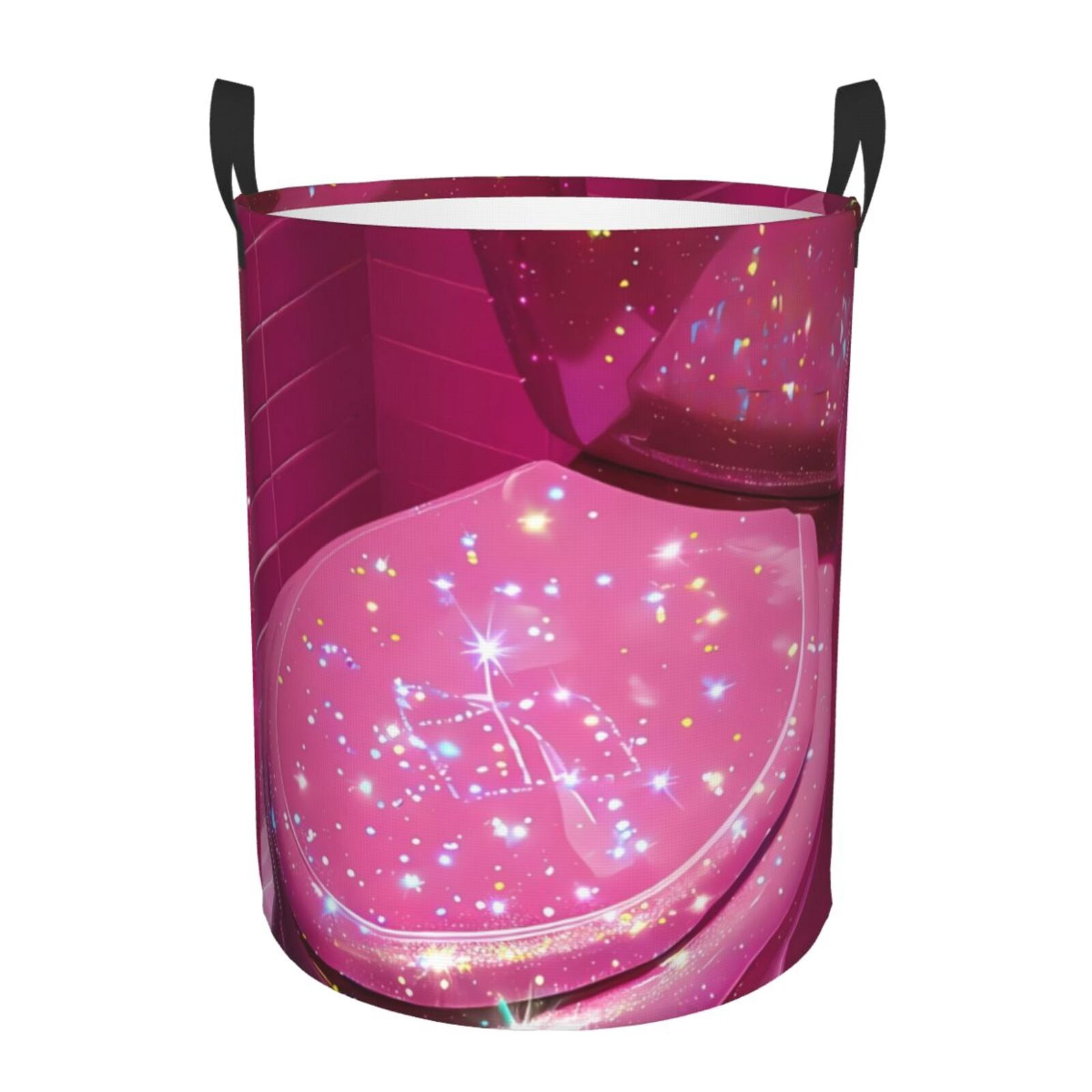 Fotbe Sparkling Pink Toilet Pattern Laundry Basket with Handles ...