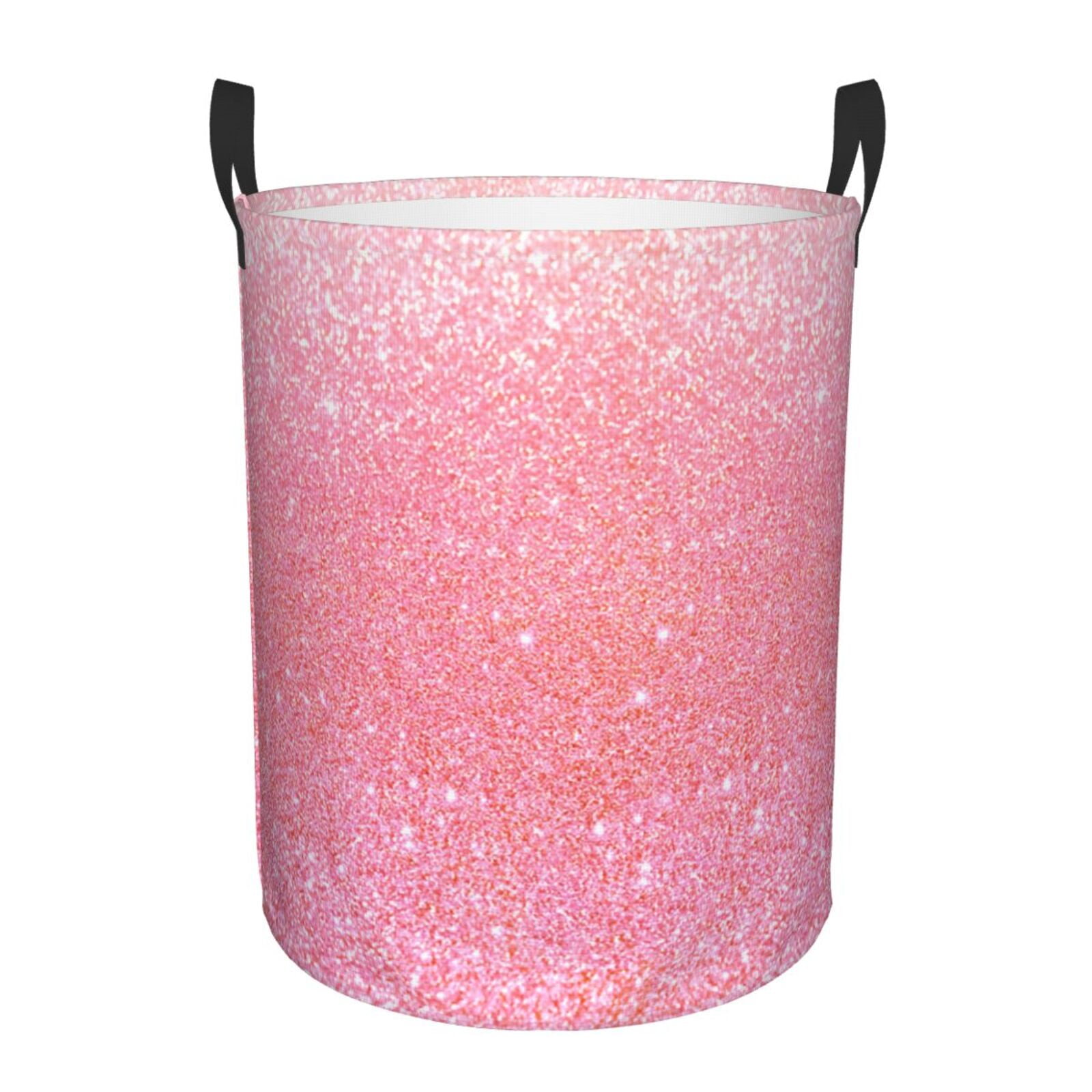 Fotbe Sparkly Pink Glitter Laundry Basket with Handles, Waterproof ...