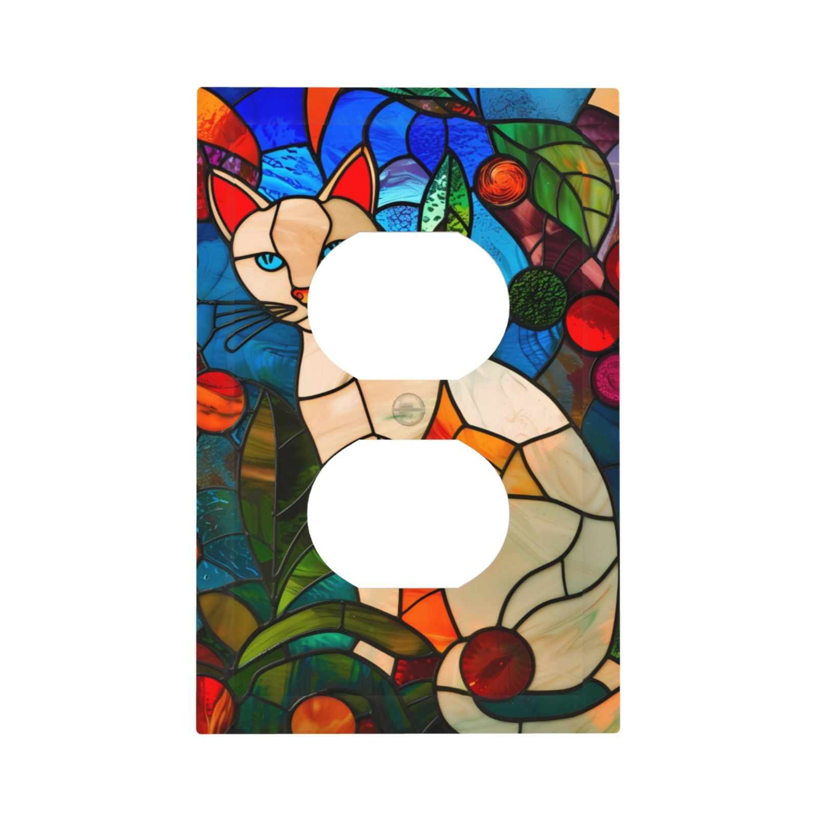 Fotbe Stained Glass Cat Art Print Duplex Receptacle Wall Plate, 1-Gang ...