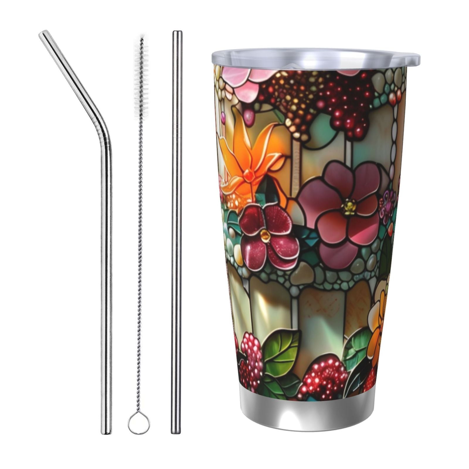 Fotbe Stained Glass Floral Cake Pattern 20 oz Tumbler Stainless Steel ...