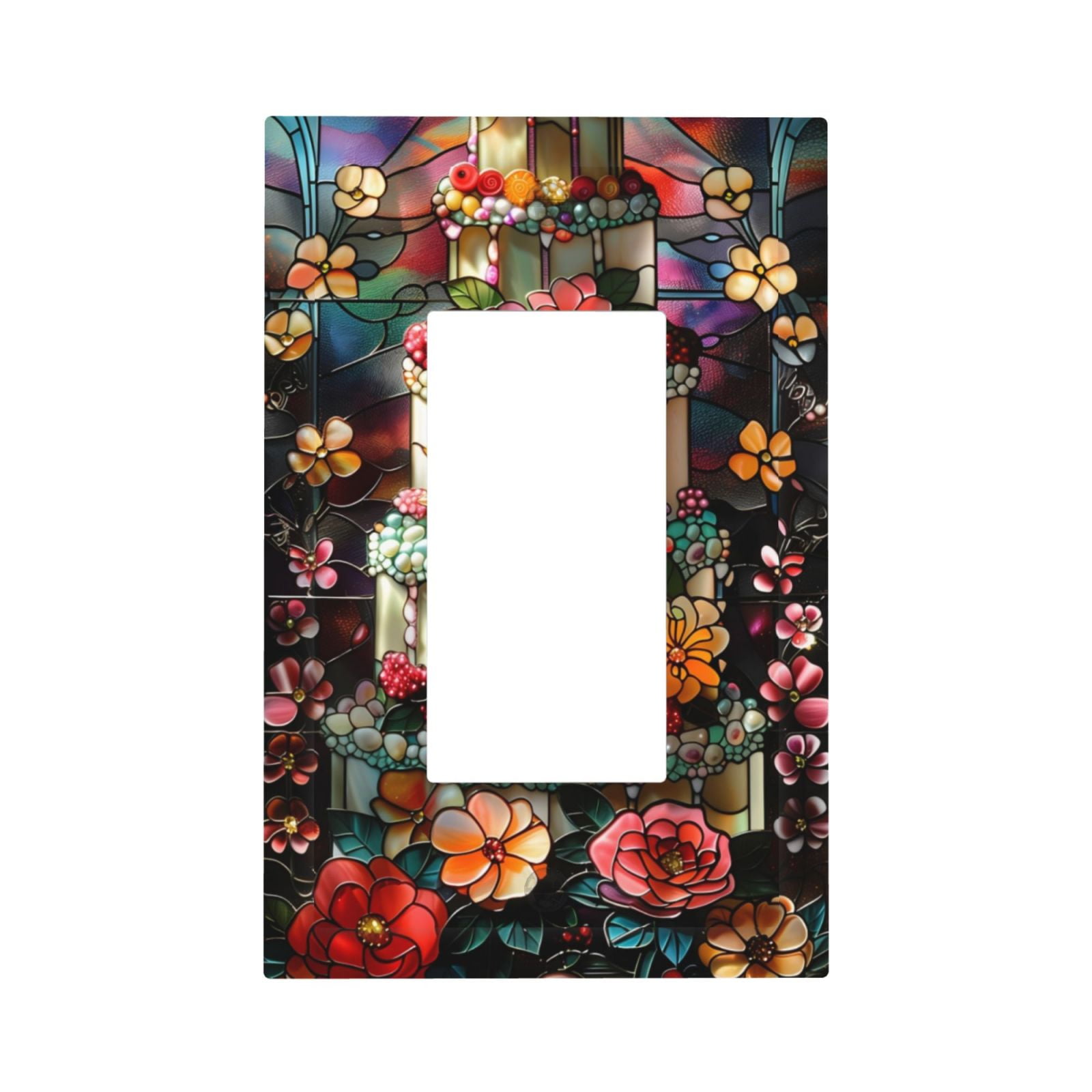 Fotbe Stained Glass Floral Cake Print Duplex Receptacle Wall Plate, 1 ...