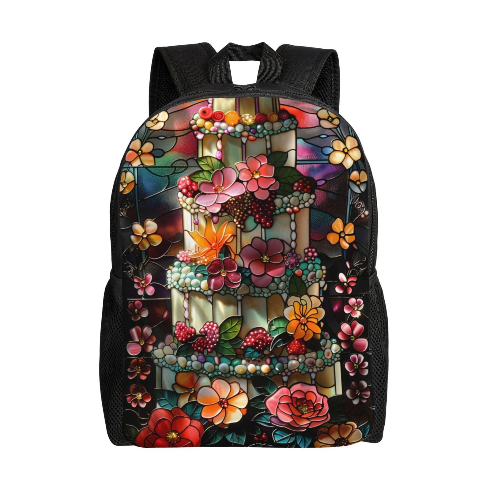 Fotbe Stained Glass Floral Cake Travel Laptop Backpack, Business Slim ...