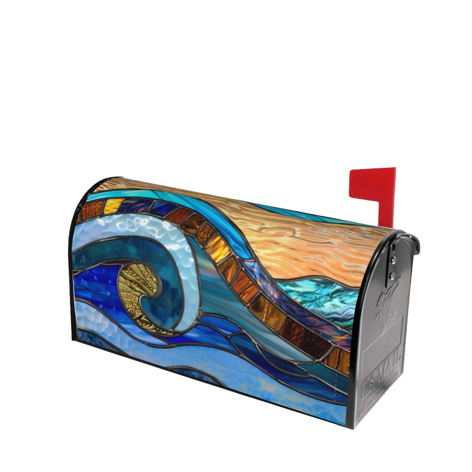 Fotbe Stained Glass Ocean Wave Mailbox Covers Post Letter Box Cover ...