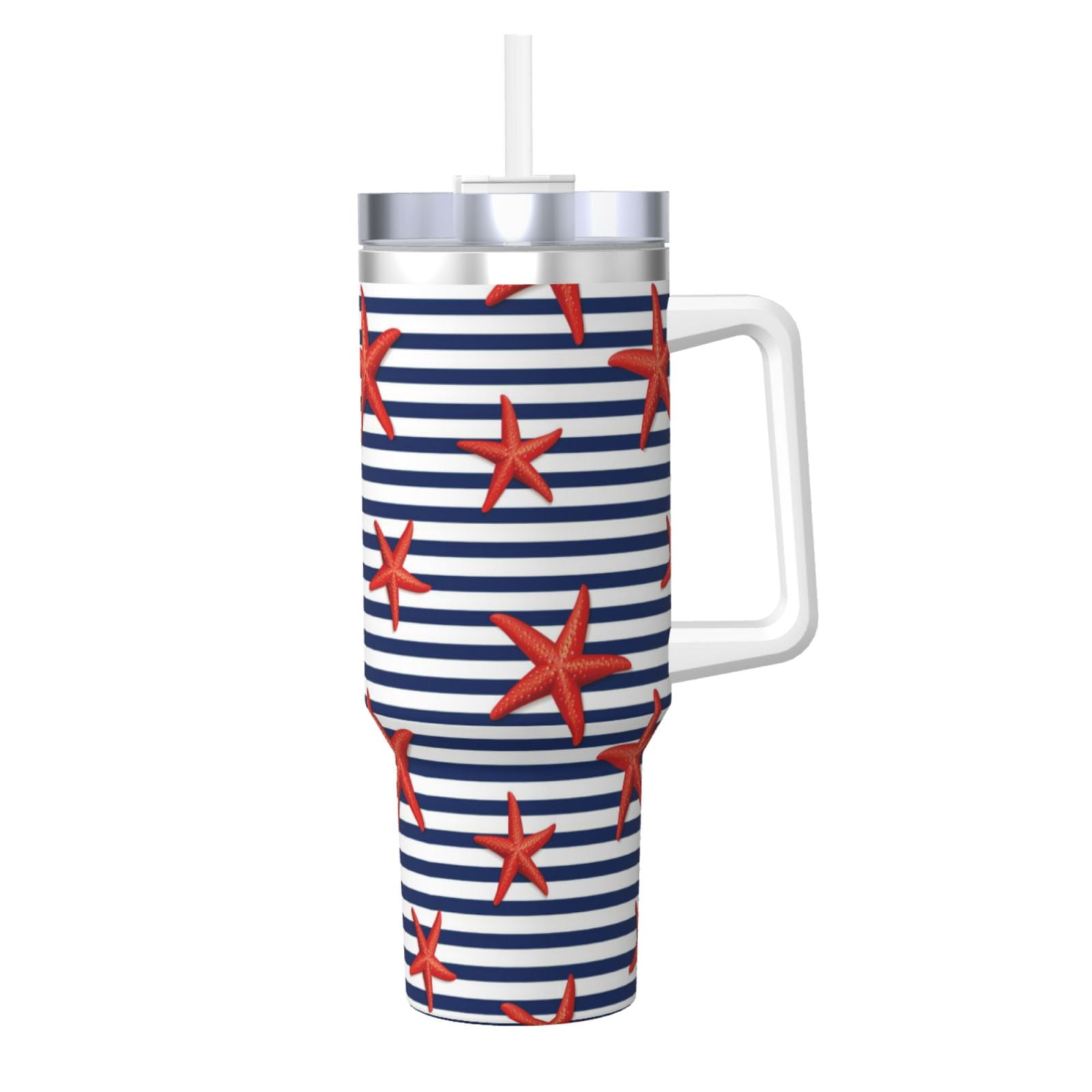 Fotbe Starfish Navy Blue Stripe Pattern 40oz Ice Bully With Handle And ...