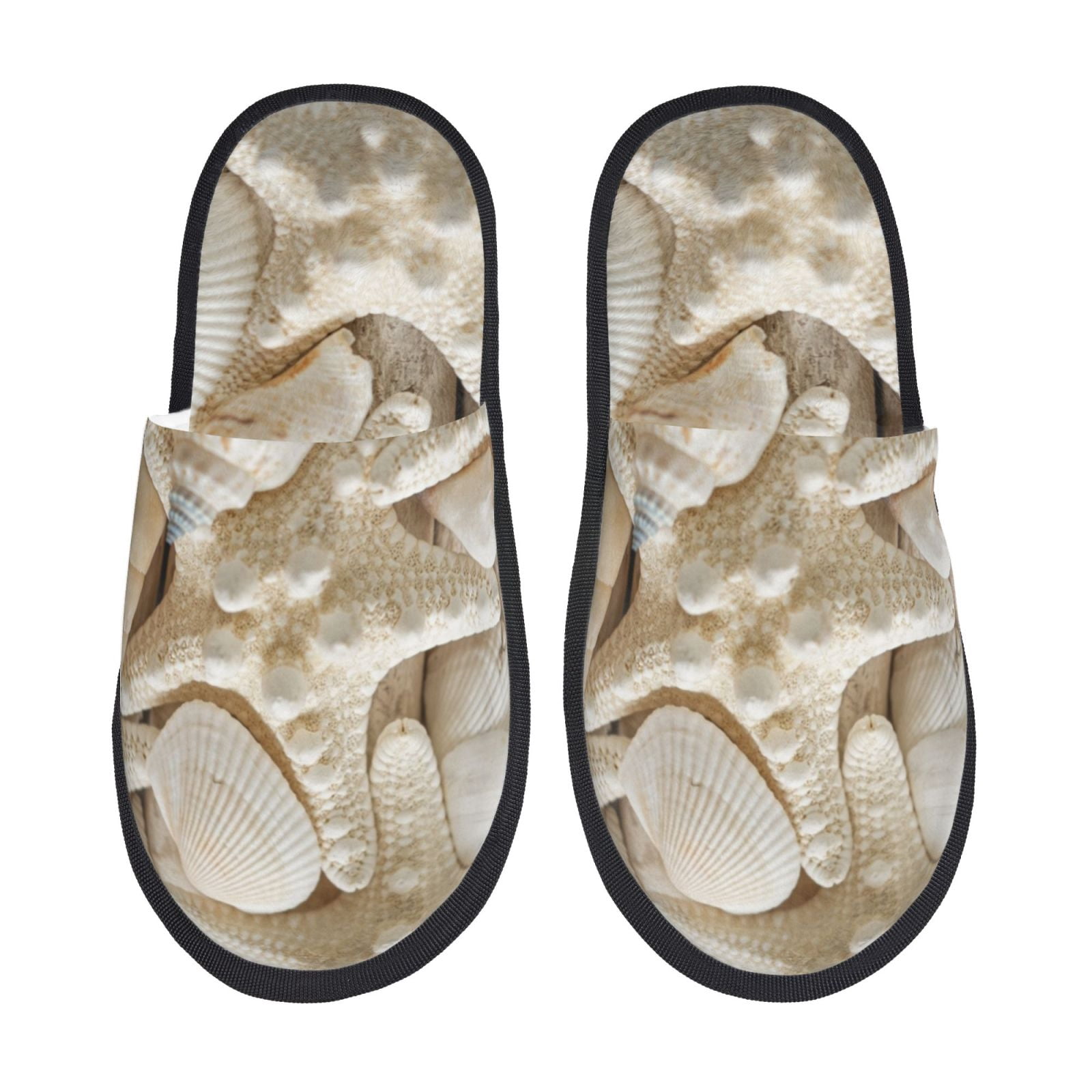 Fotbe Starfish and Sea Shells Pattern Women's Fuzzy Slippers Plush ...