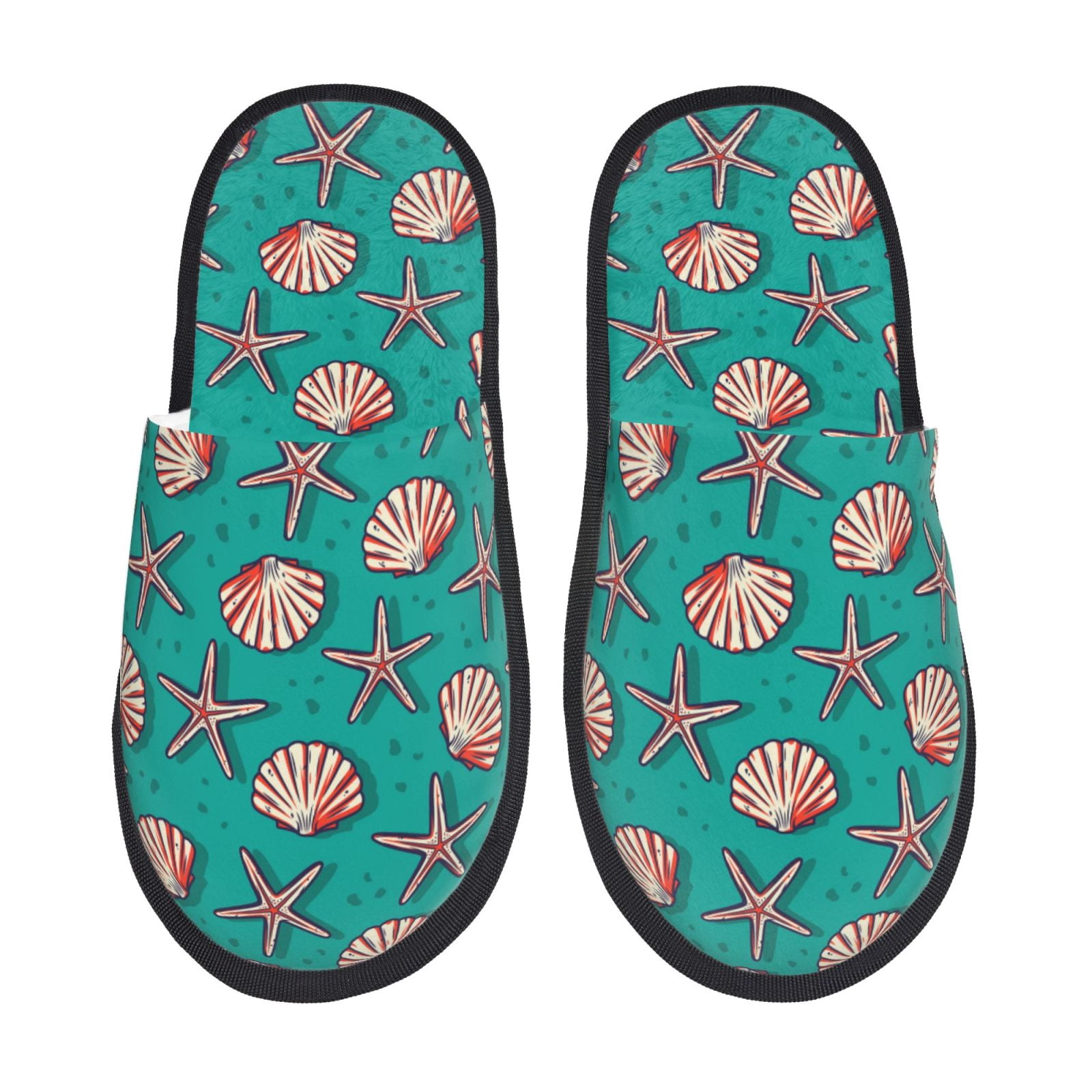 Fotbe Starfish and Shell Pattern Women's Fuzzy Slippers Plush Slippers ...