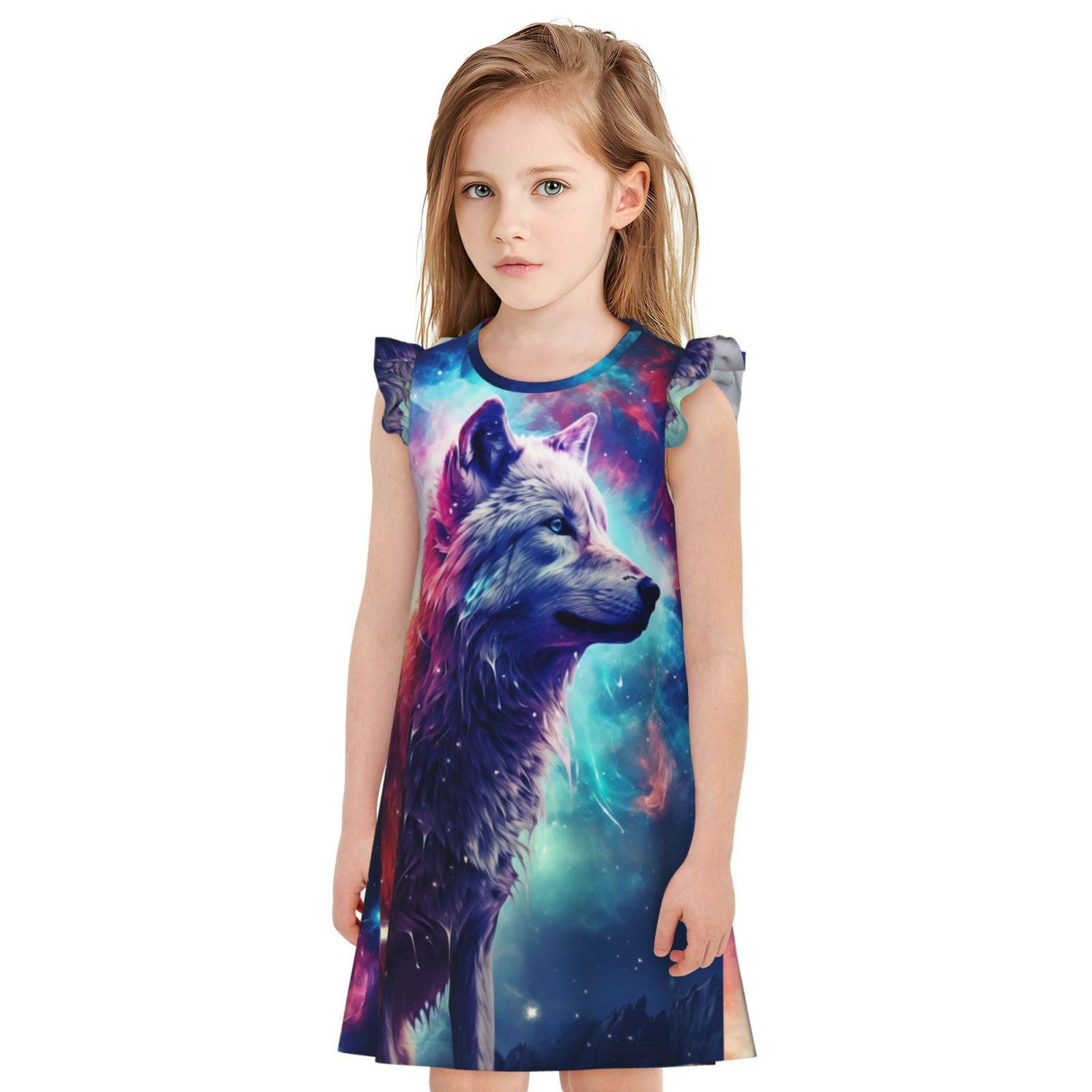 Fotbe Starry Multicolored Wolf Pattern Girls Nightgowns 3-10 Years ...