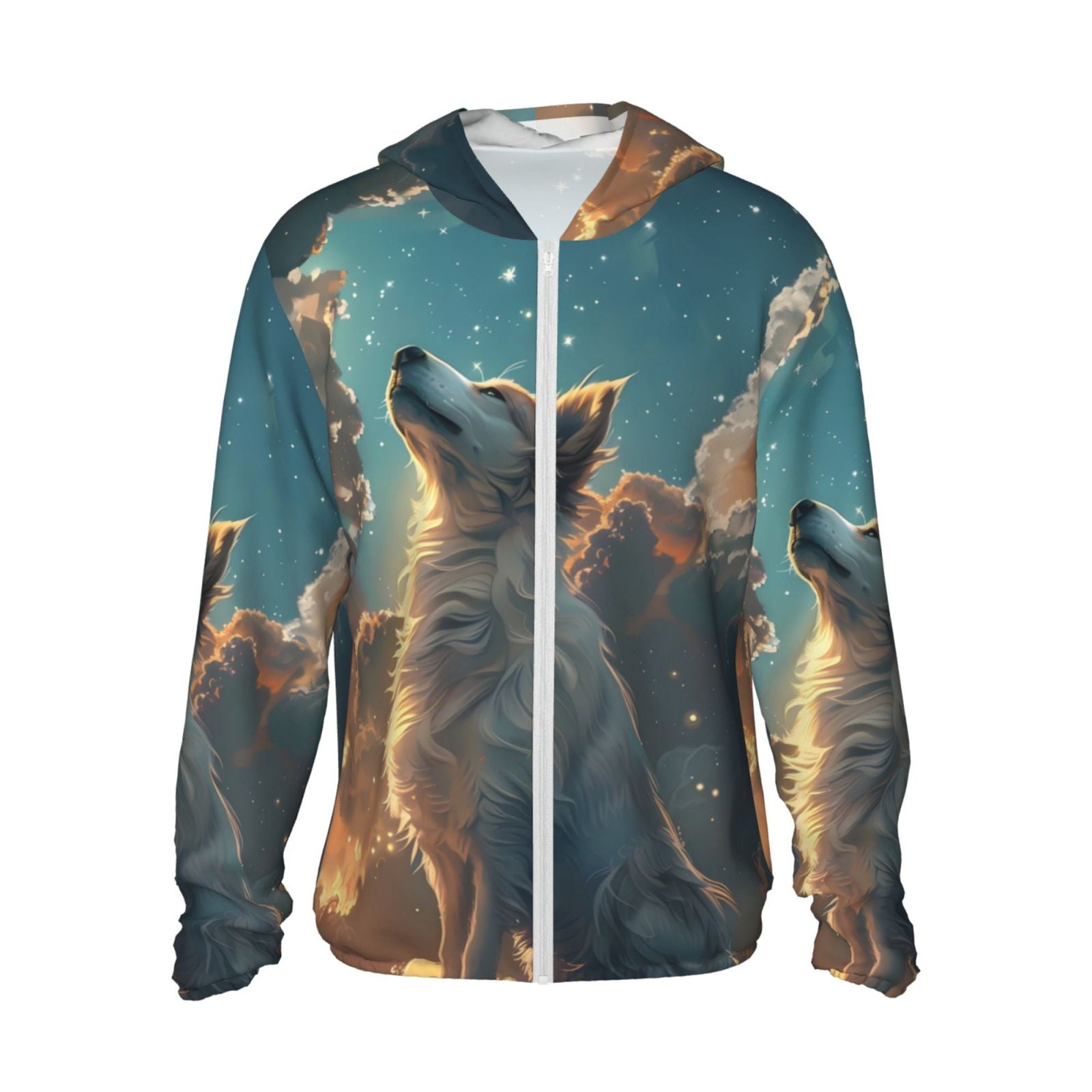 Fotbe Starry Sky Cloud Wolf Men's Women's UPF 50+ Sun Protection Jacket Hooded Cooling Shirt ...